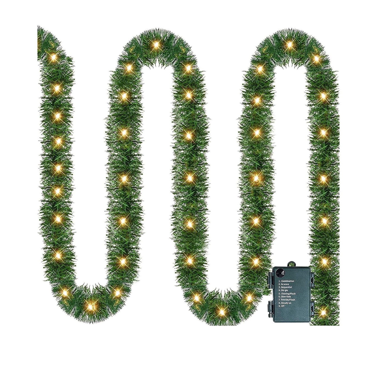 Tigivemen 14.76FT Lit Christmas Green Garland Upgrade Lighted Garlands ...