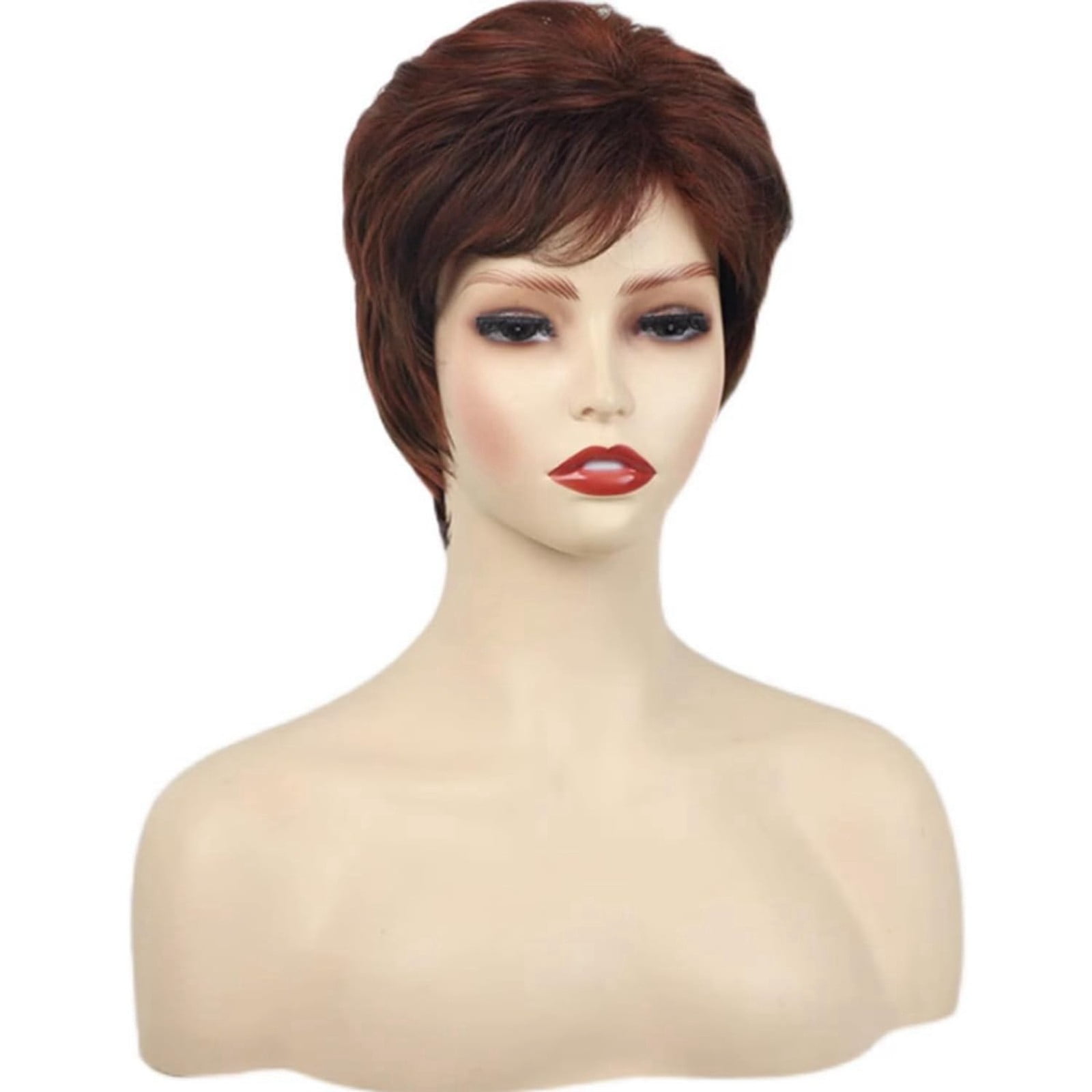 Tigivemen Fashion Wig Women's Brown Red Short Straight Hair Fiber ...