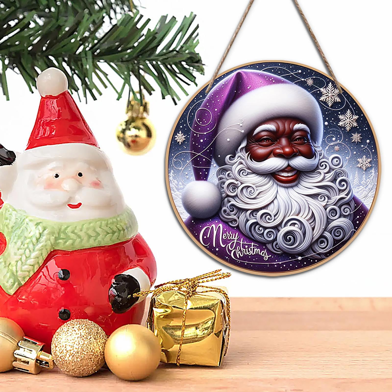 Tigivemen Wooden Abstract Black Santa Circular Sign Hanging Wooden Door ...