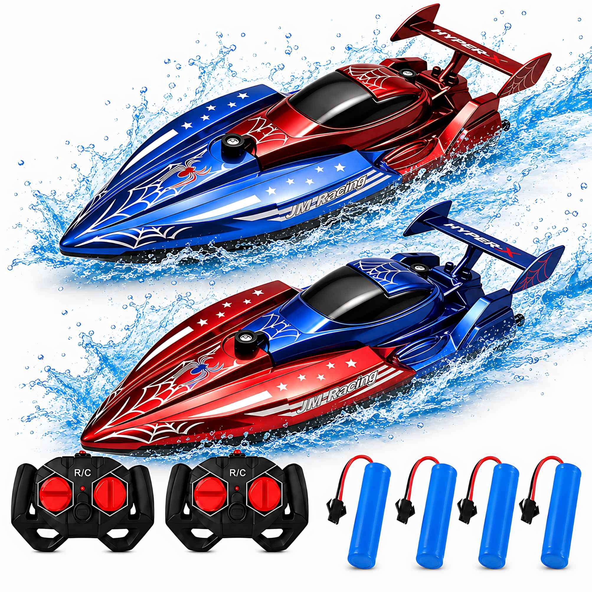 Tigozz RC Boat 2 Pack, Red Blue Spider Style Racing Set With 4 ...