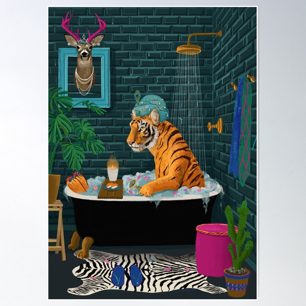 Tigress In The Bathroom Poster Wall Art, Modern Wall Decor For Living ...