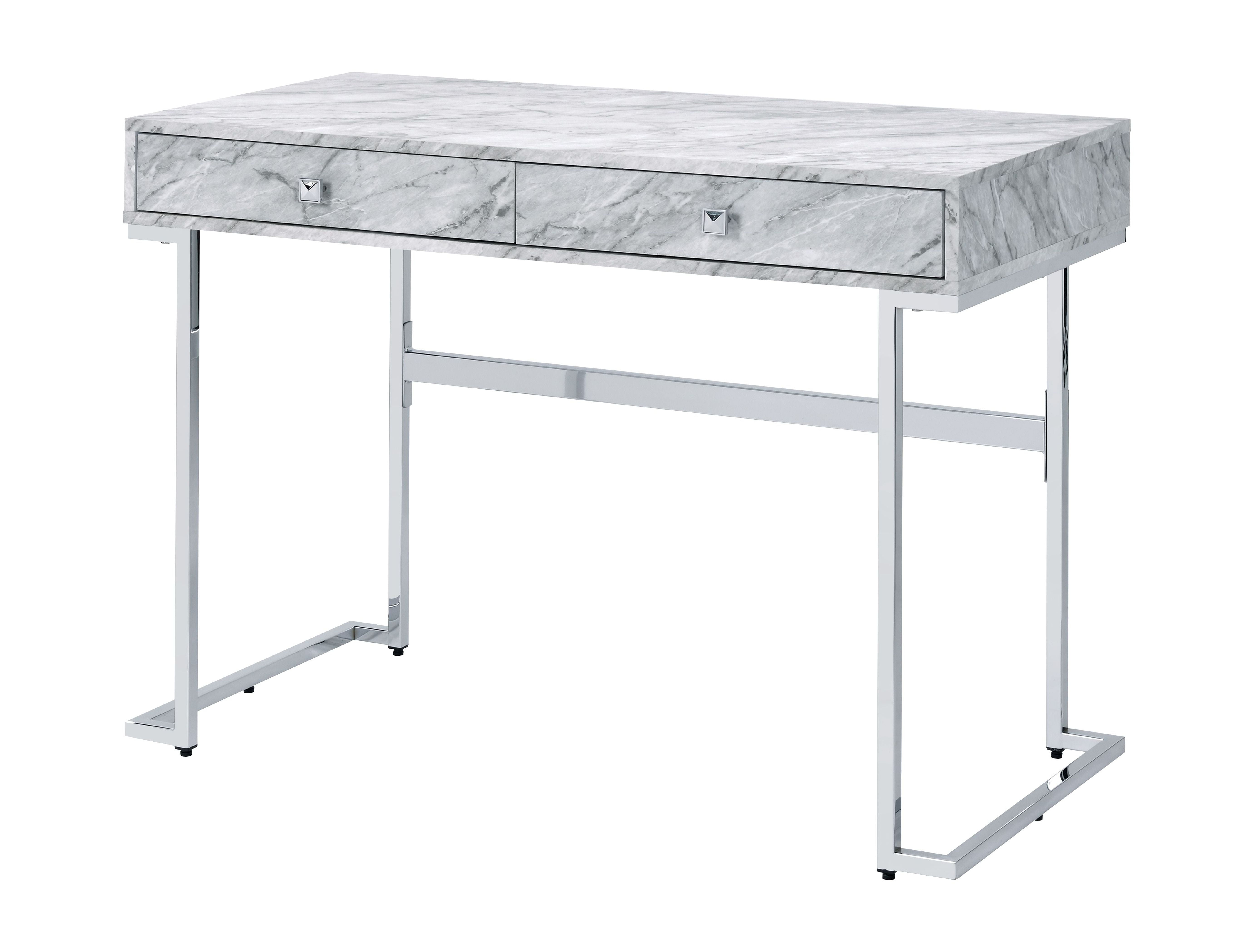 Work Surface Tigress White Printed Faux Marble Top & Chrome Finish ...