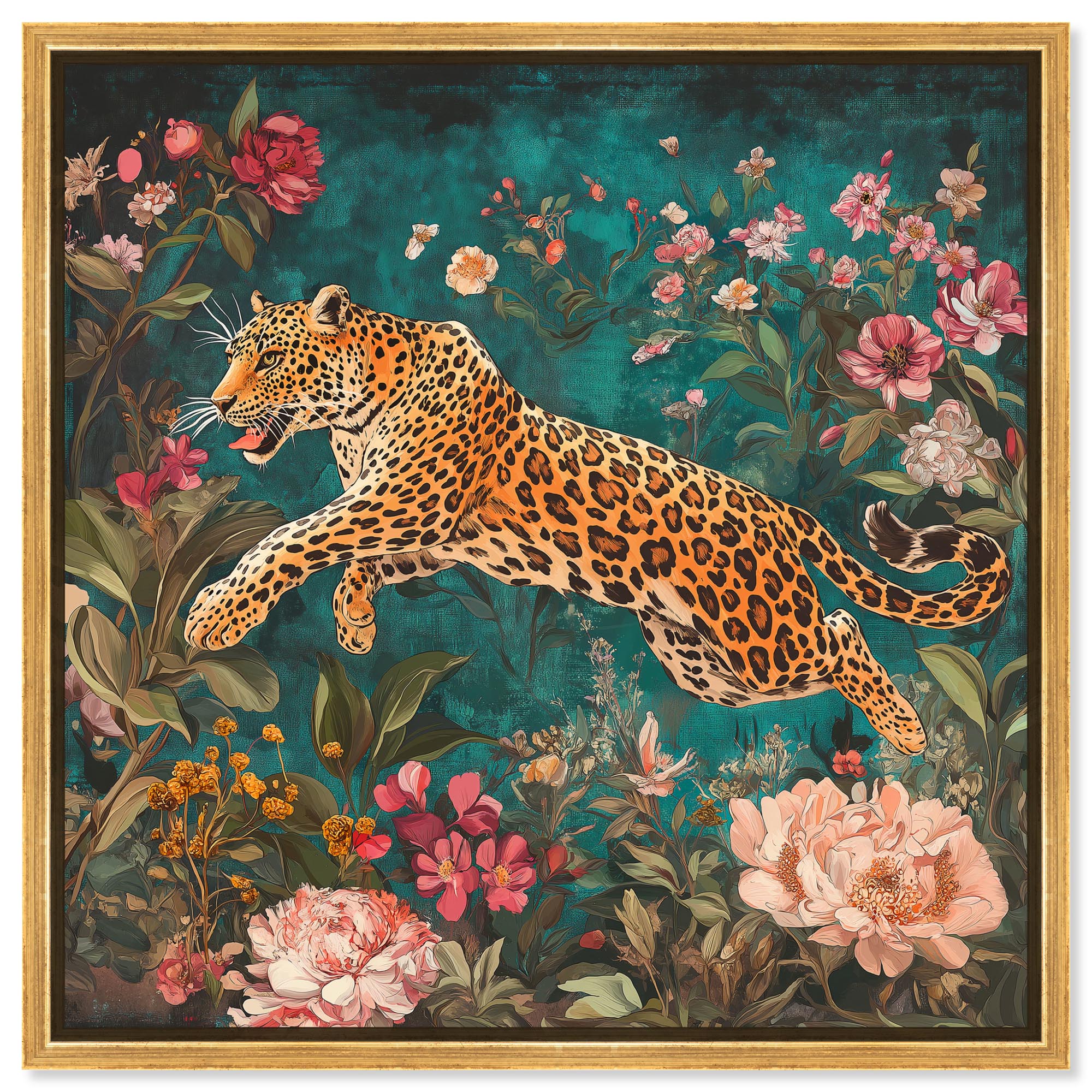 Tigris in a Floral Haven Canvas Chinoiserie Art by Art Remedy, Gold ...