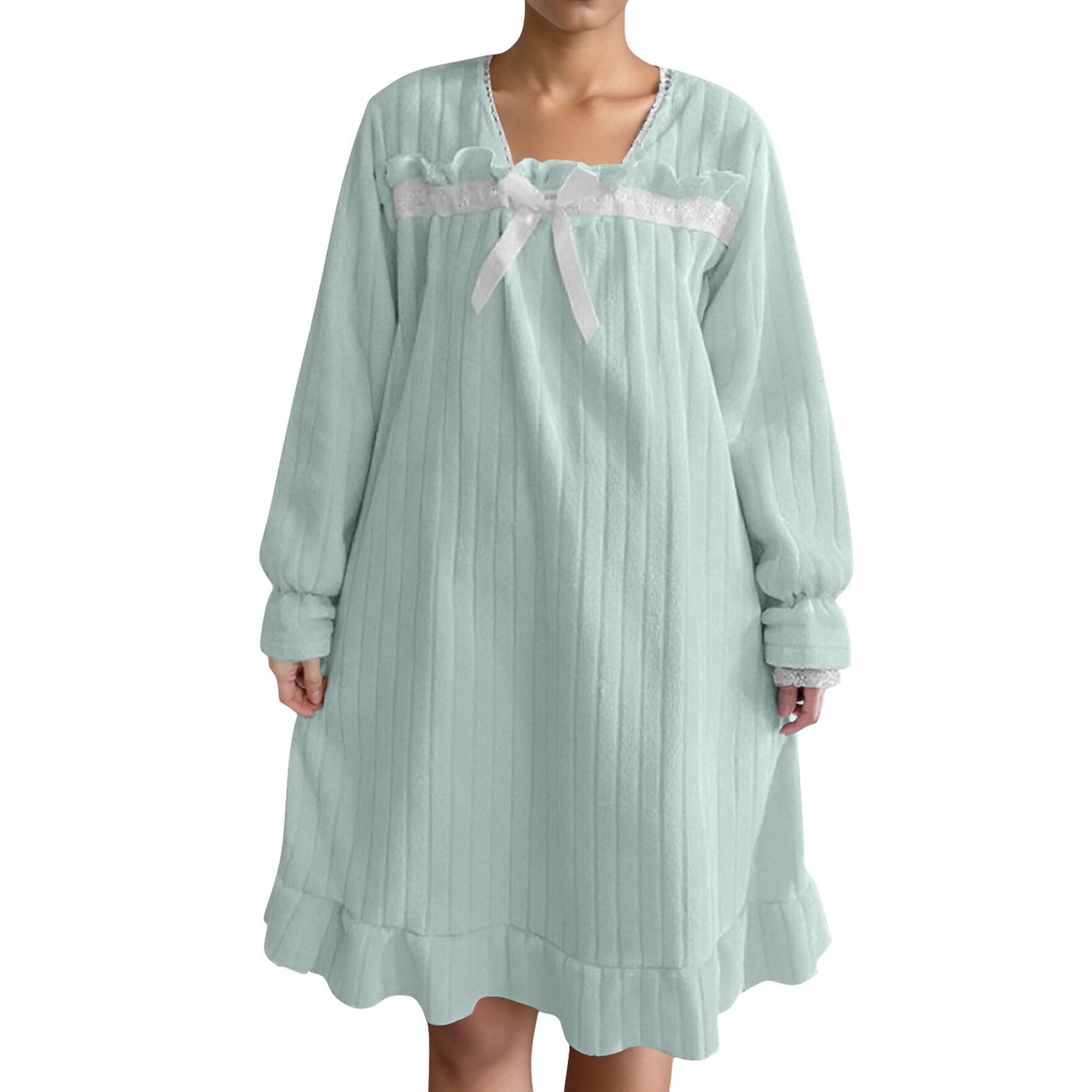 Tii.MM Women's Flannel Nightgowns Vintage Fuzzy Fleece Long Sleeve ...
