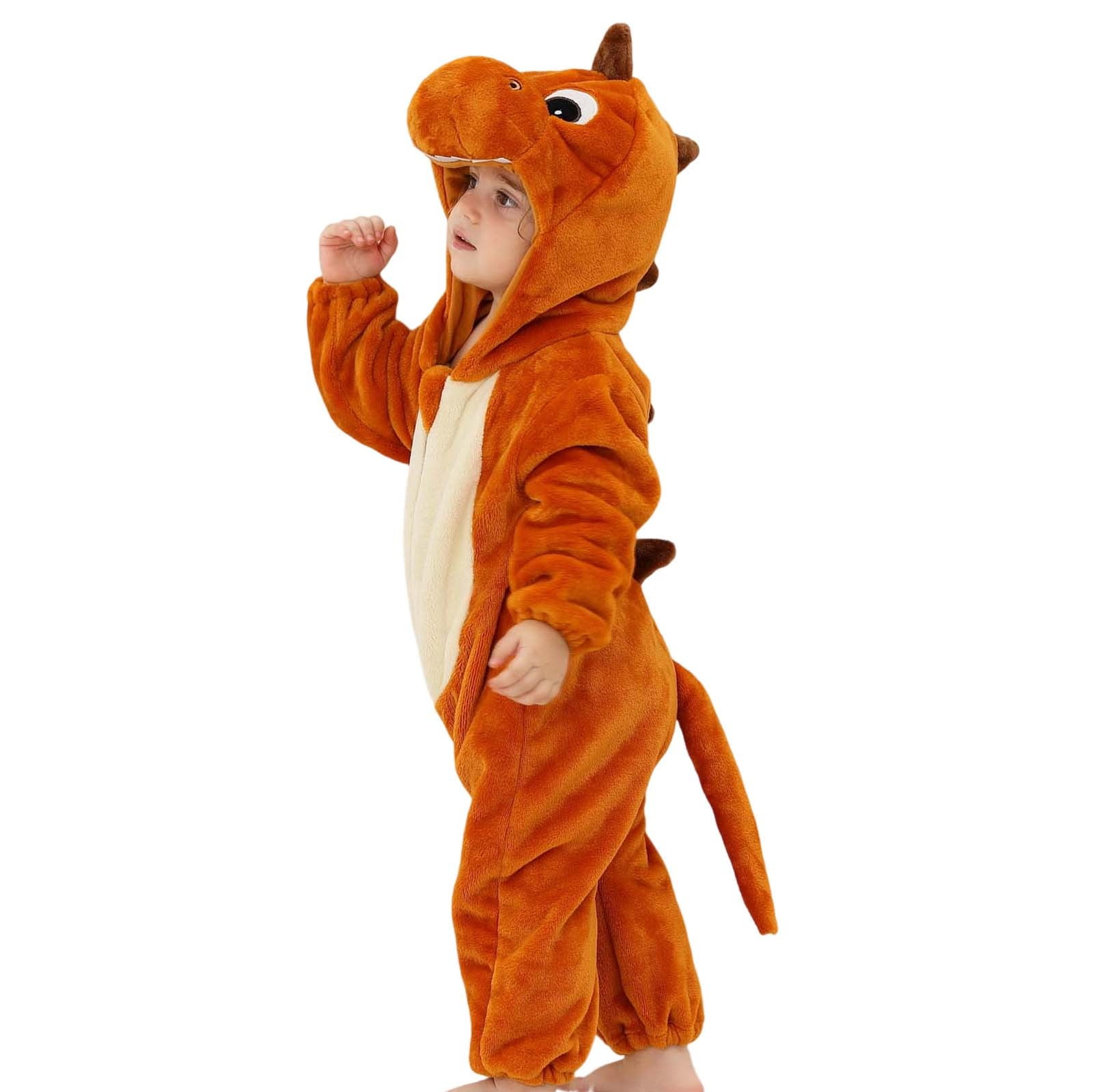 Tiijoy Baby Dinosaur Jumpsuit Flannel Warm Hooded Onesie Union Suit ...