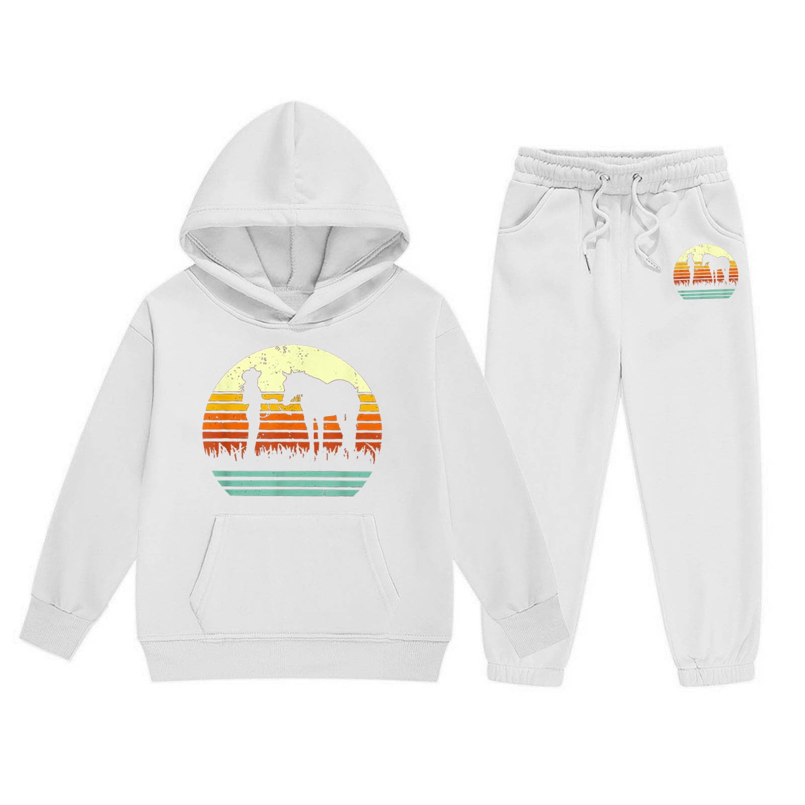Tiijoy Big Girls Casual Active Outfits Horse Graphic Hoodie and ...