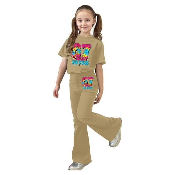 Tiijoy Big Girls Casual Outfits Short Sleeve T-Shirt and Flared Pants ...
