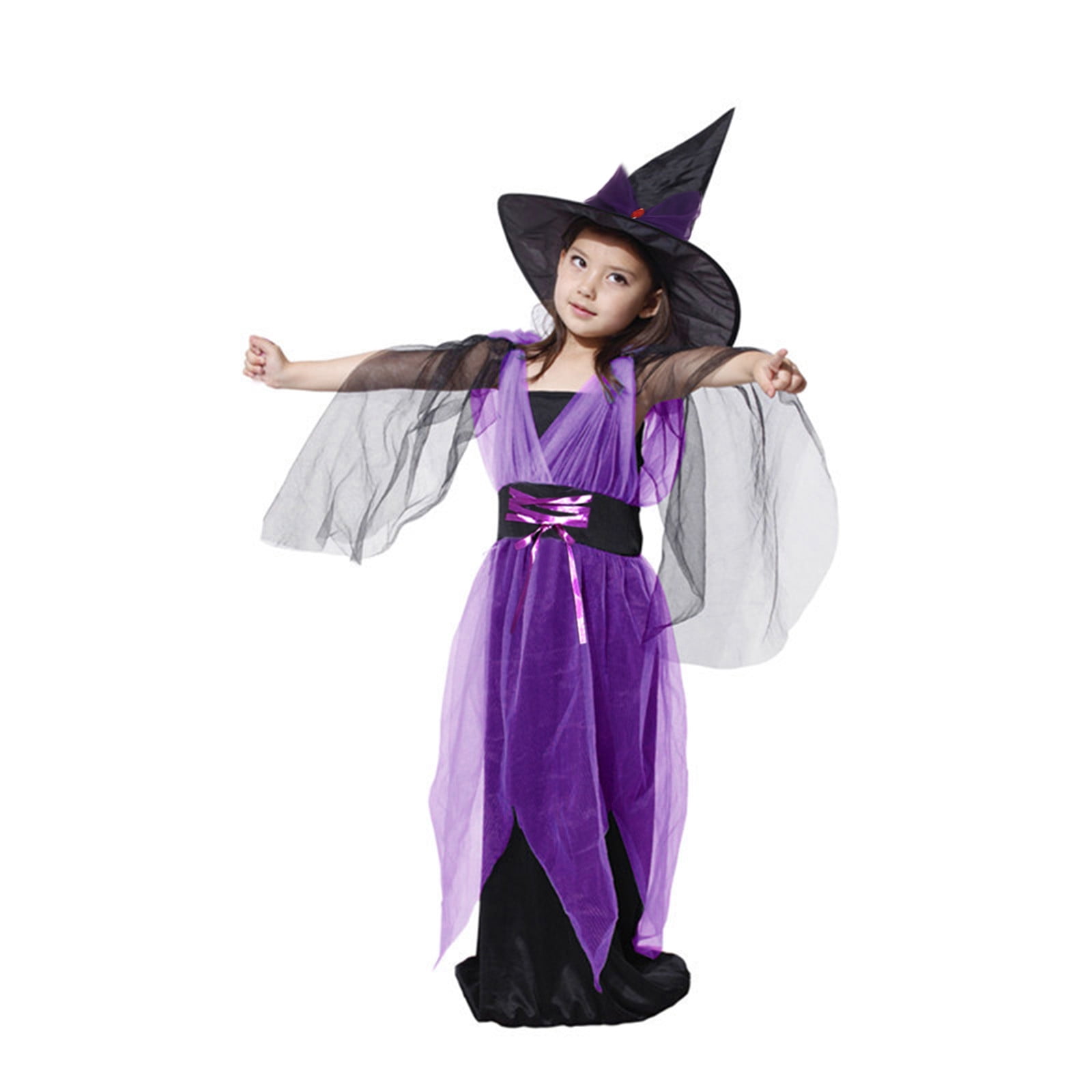 Tiijoy Big Girls Halloween Witch Tulle Dress with Hat Dress-Up Outfits ...