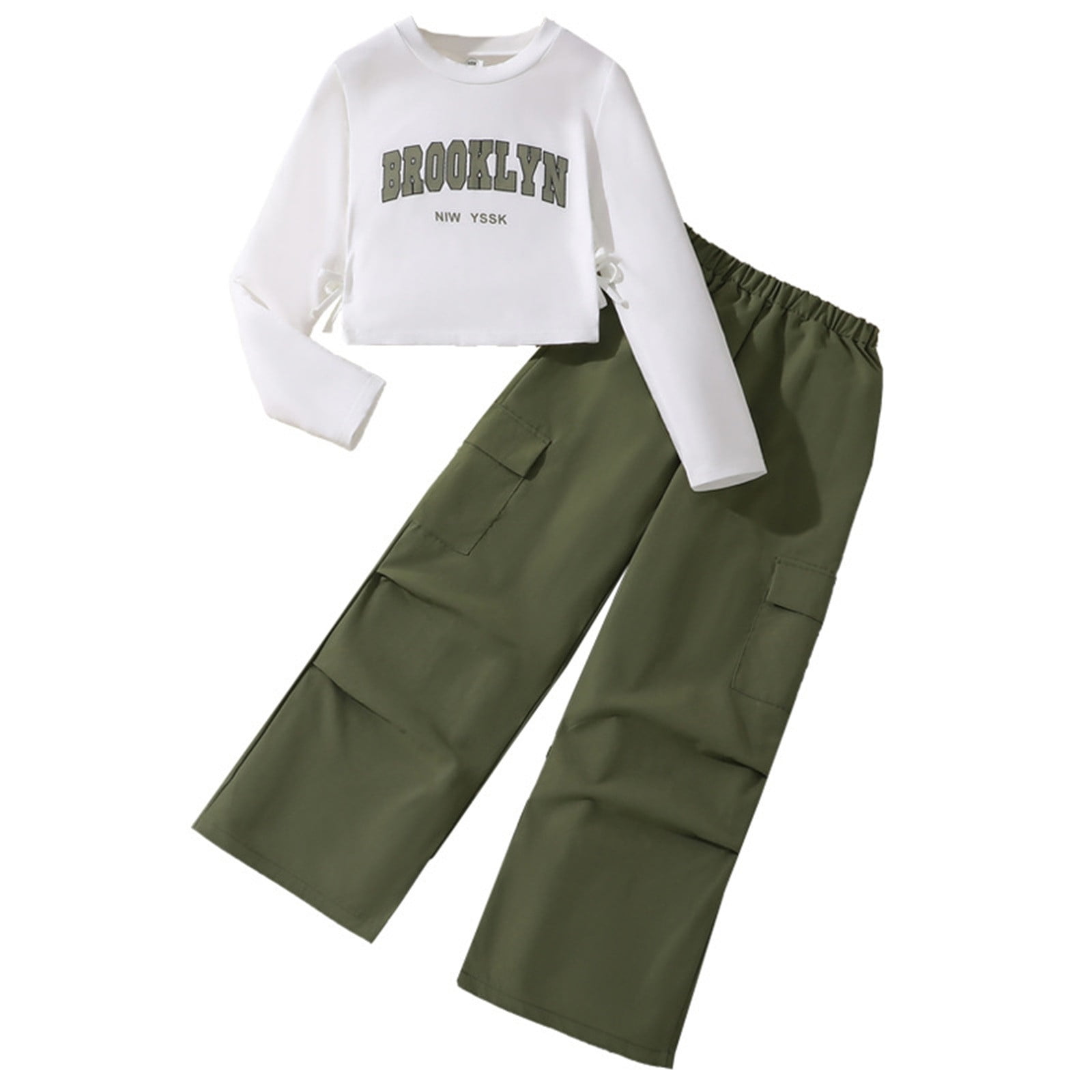 Tiijoy Big Girls Outfits Letter Print Long Sleeve T-Shirt and Cargo ...