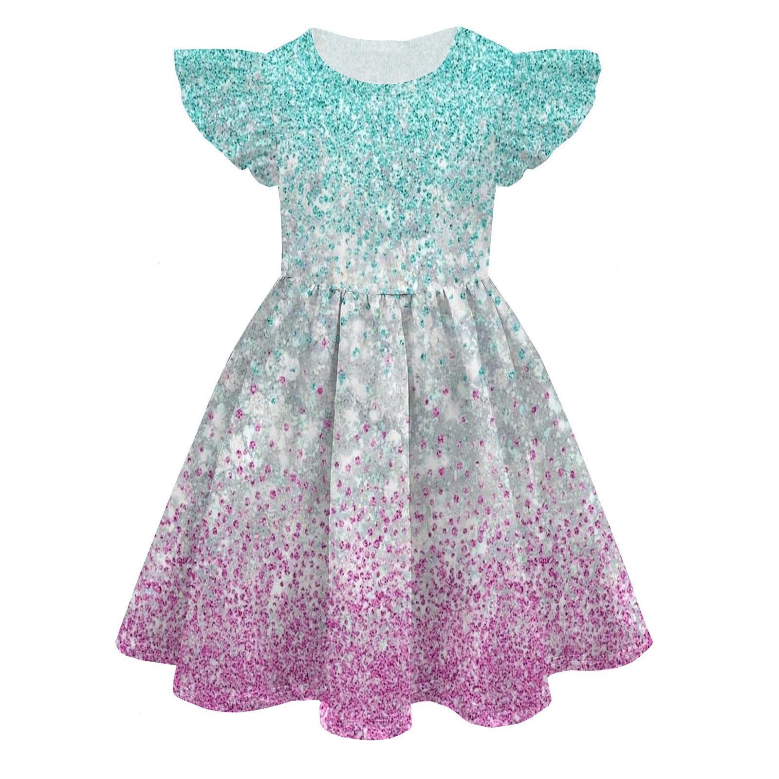 Tiijoy Big Girls Summer Sequin Allover Print Dress with Flutter Sleeves ...