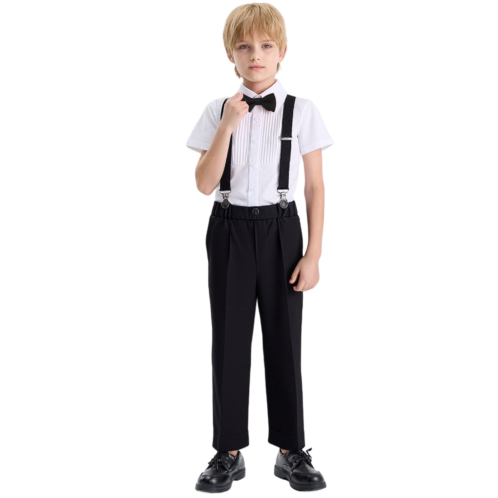 Tiijoy Boys Outfits Short Sleeve Shirt Suspenders Pants Bowtie Suit ...