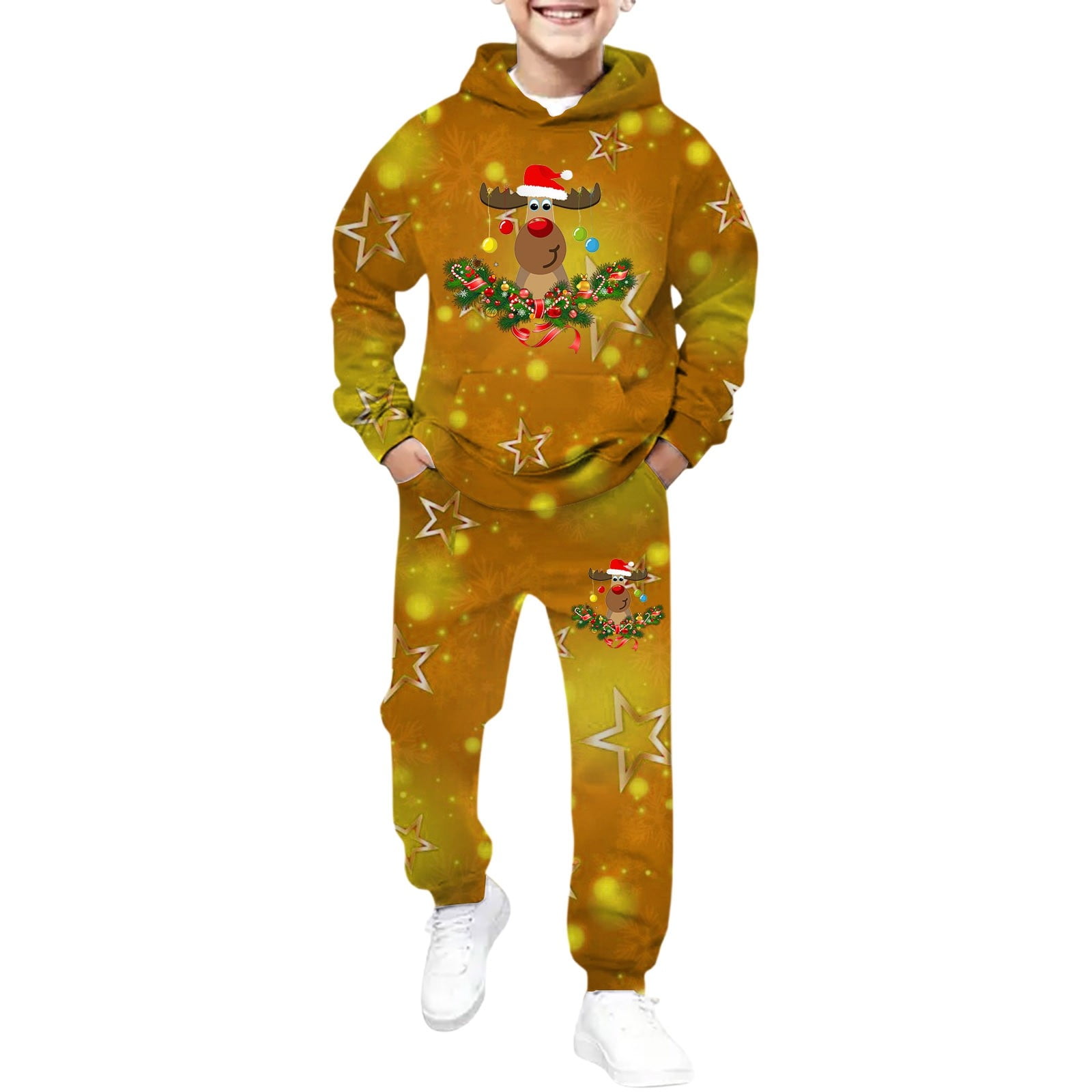 Tiijoy Christmas Boys Hoodie Set Cartoon Reindeer Print Sweatsuit Kid ...