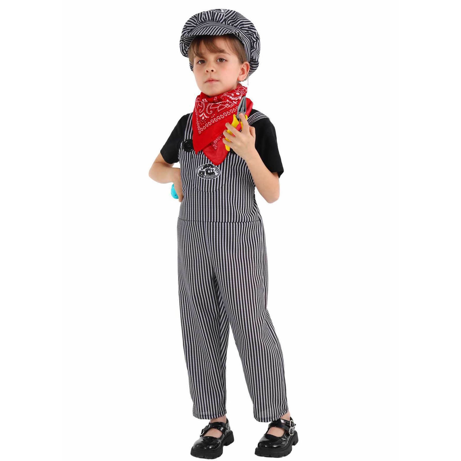 Tiijoy Engineer Dress Up Suspenders Jumpsuit for Kids Scarf Hat Role ...