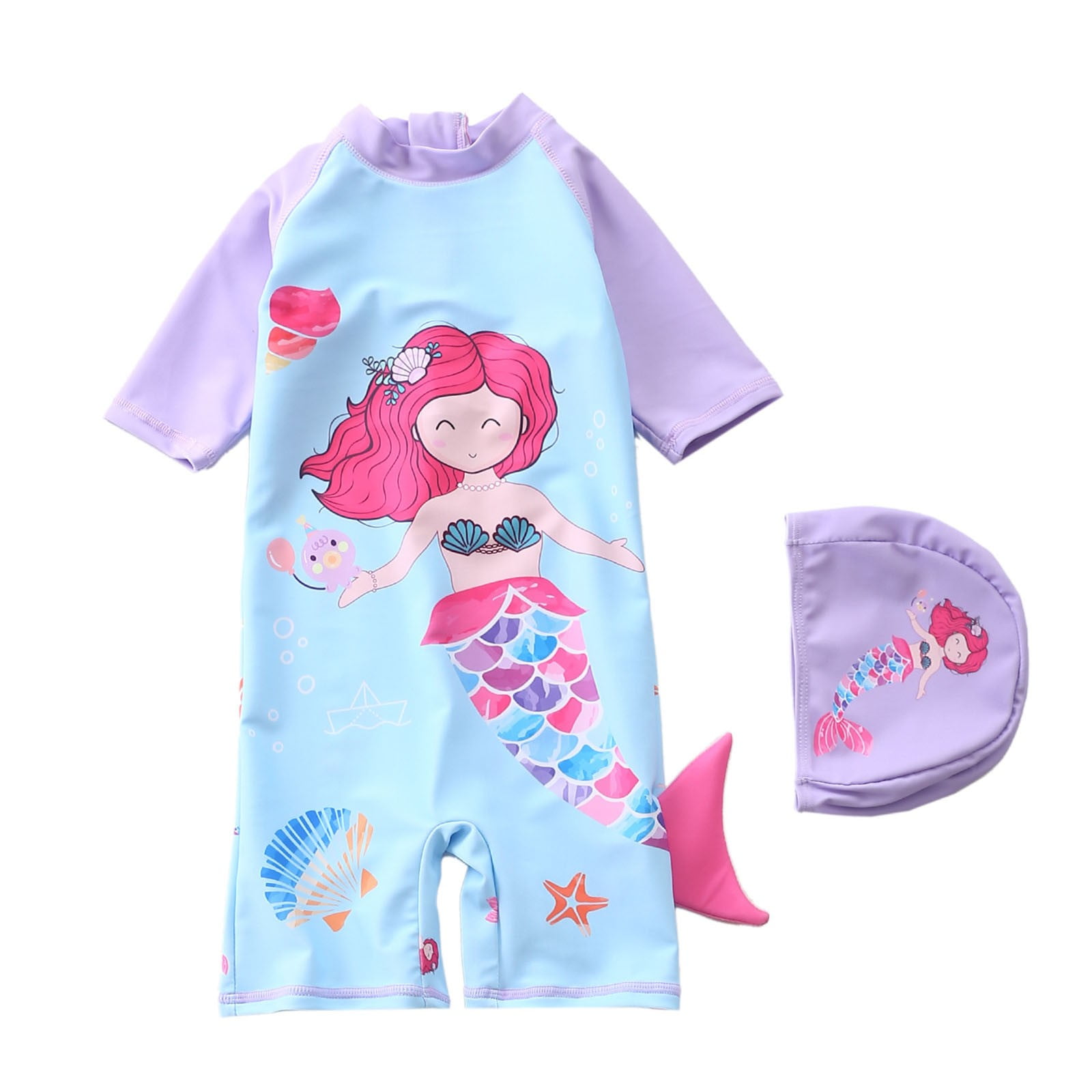 Tiijoy Girl's 1-Piece Swimsuit Cute Cartoon Short Sleeve Rash Guard ...