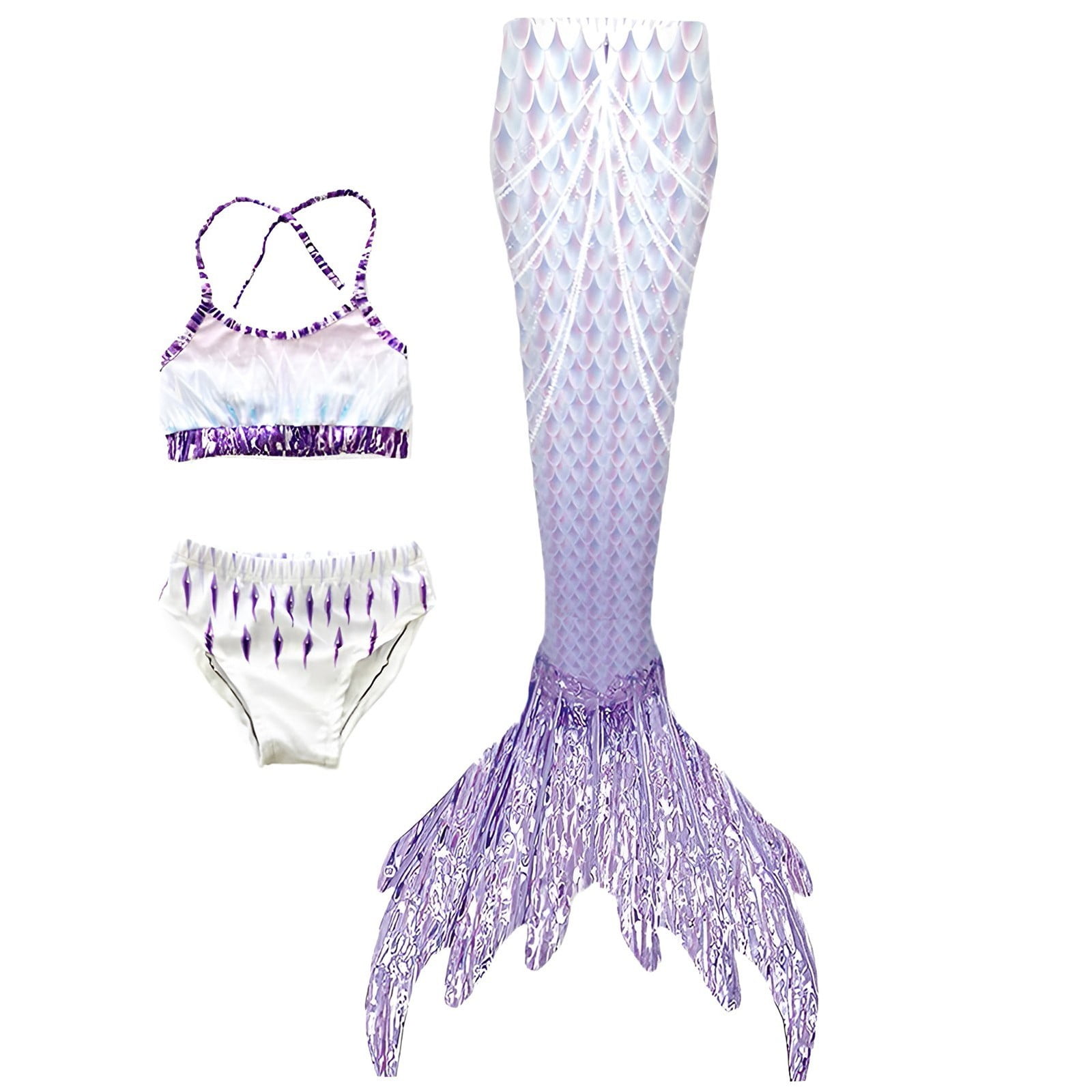 Tiijoy Girls 3-Piece Swimsuit Ruffle Bikini Fish Tail Set UPF 50 ...