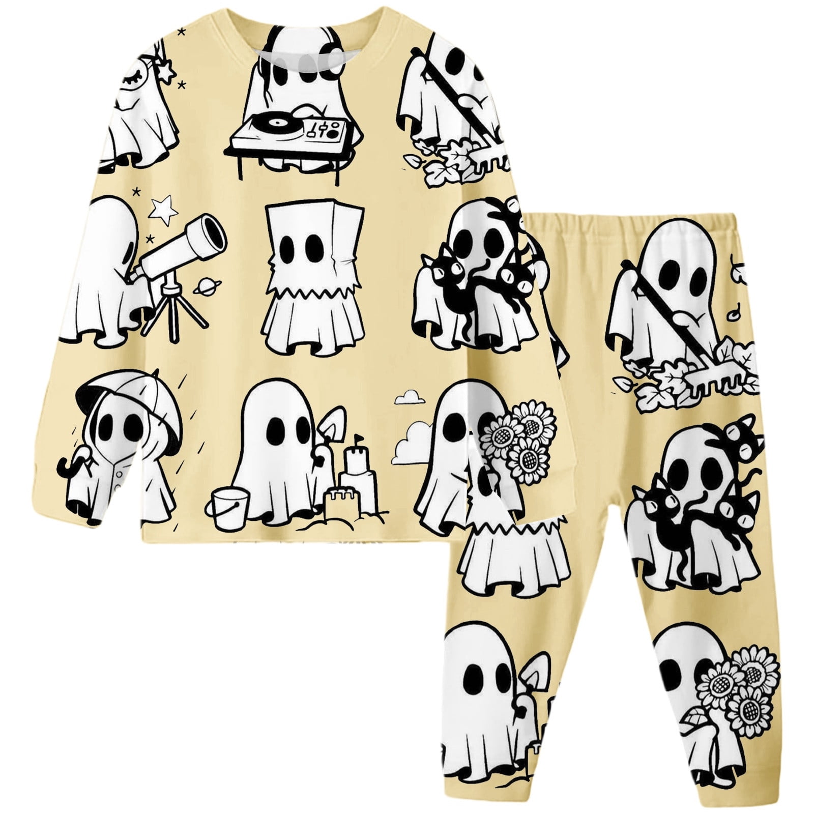 Tiijoy Girls Boys Halloween Pajamas Cartoon Ghost Print Long Sleeve Top ...