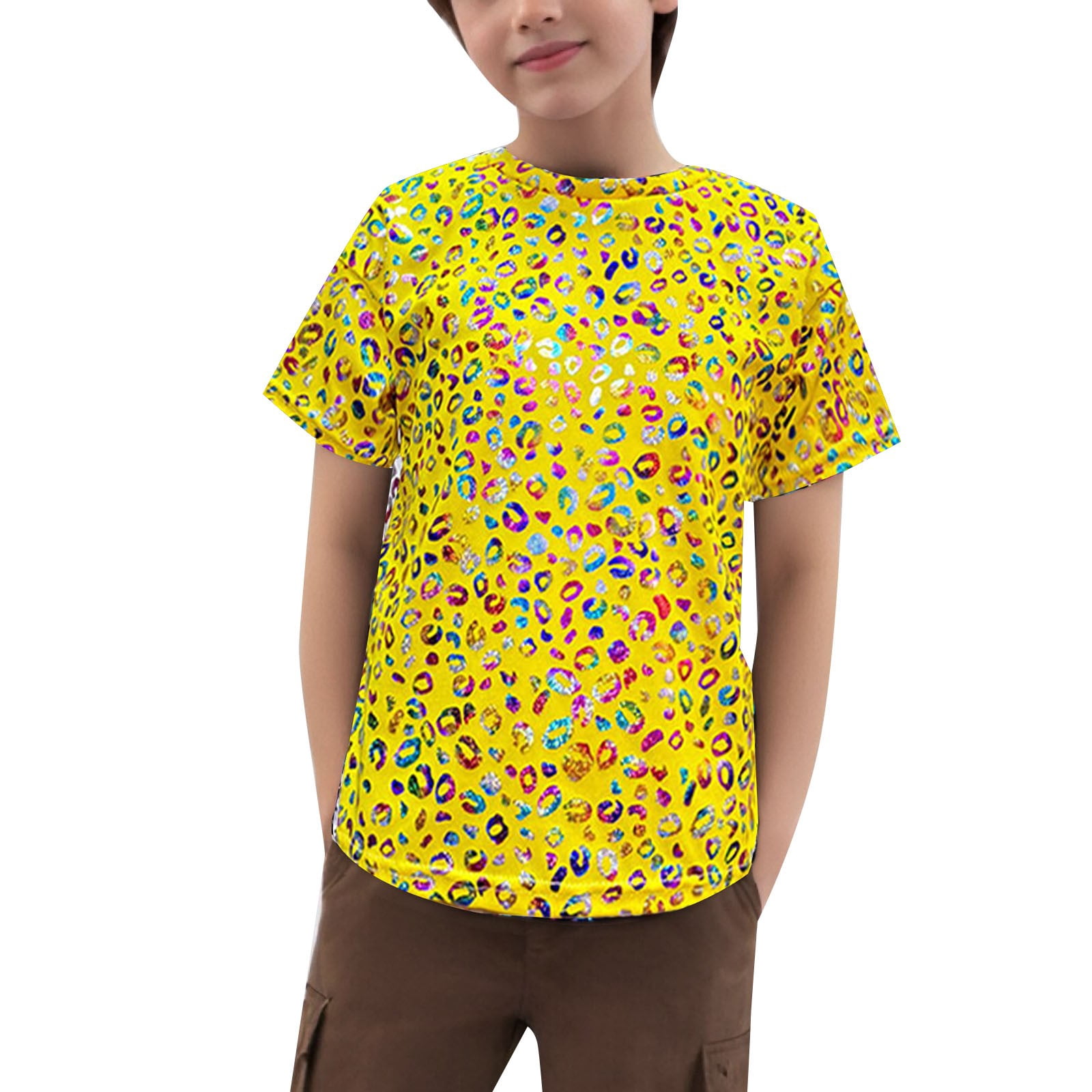 Tiijoy Girls Boys Leopard Print Sequin Glitter T-Shirt Short Sleeve ...