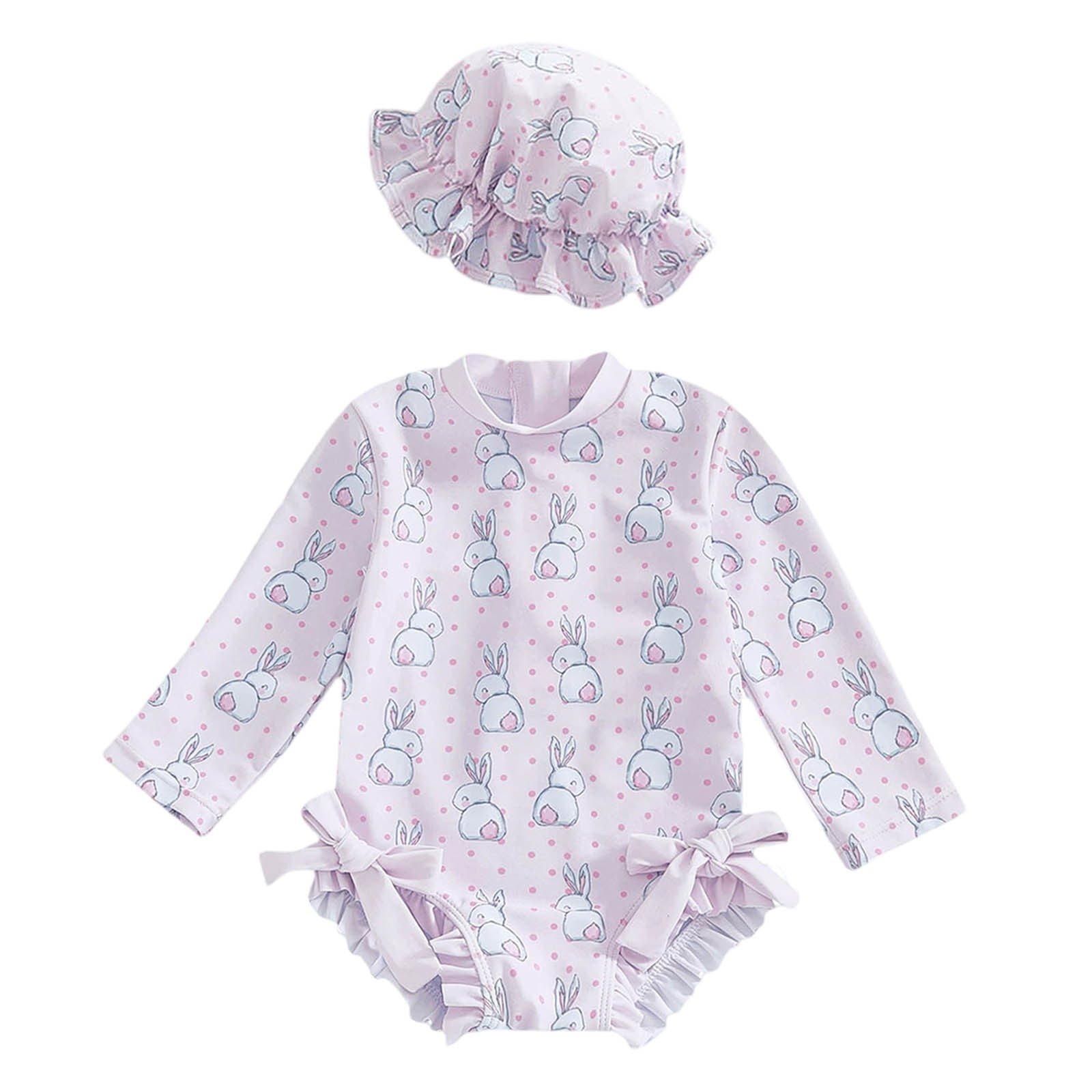 Tiijoy Girls Long Sleeve Ruffle Rashguard with Hat Swimsuit Cute Beach ...