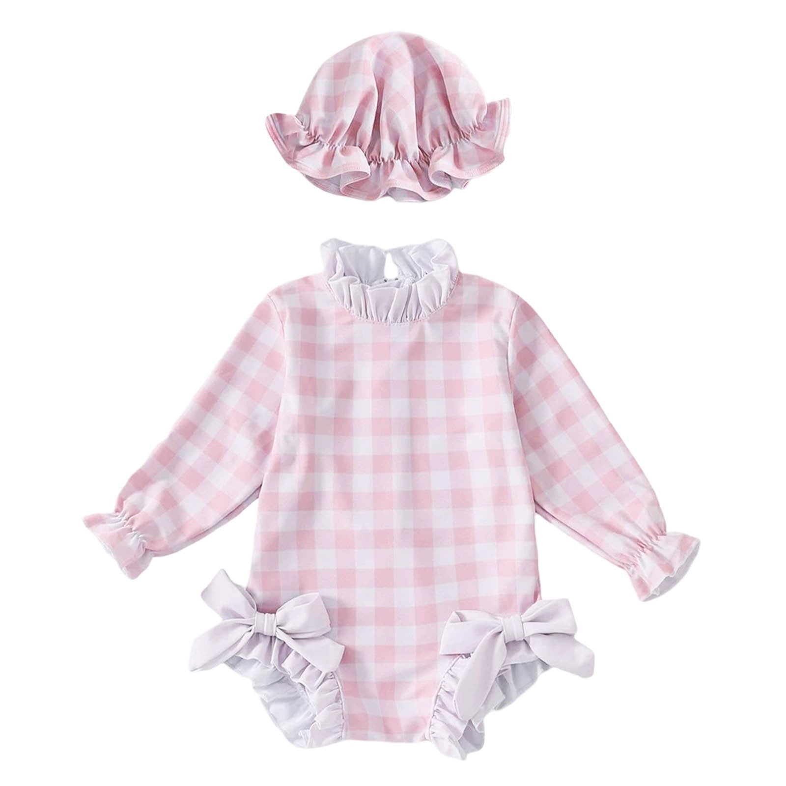 Tiijoy Girls One-Piece Swimsuit Plaid Ruffle Long Sleeve Rash Guard ...