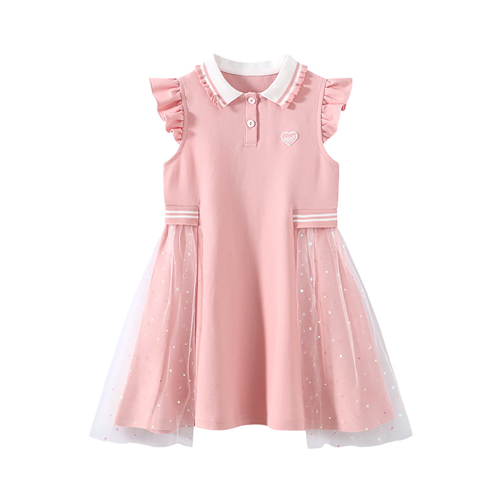 Tiijoy Girls School Uniform Polo Dress Sleeveless Mesh Casual Dress for ...
