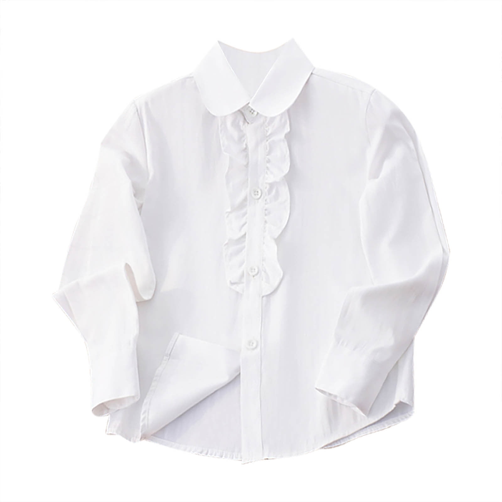 Tiijoy Girls' School Uniform Ruffled Long Sleeve Button Up Shirt, White ...