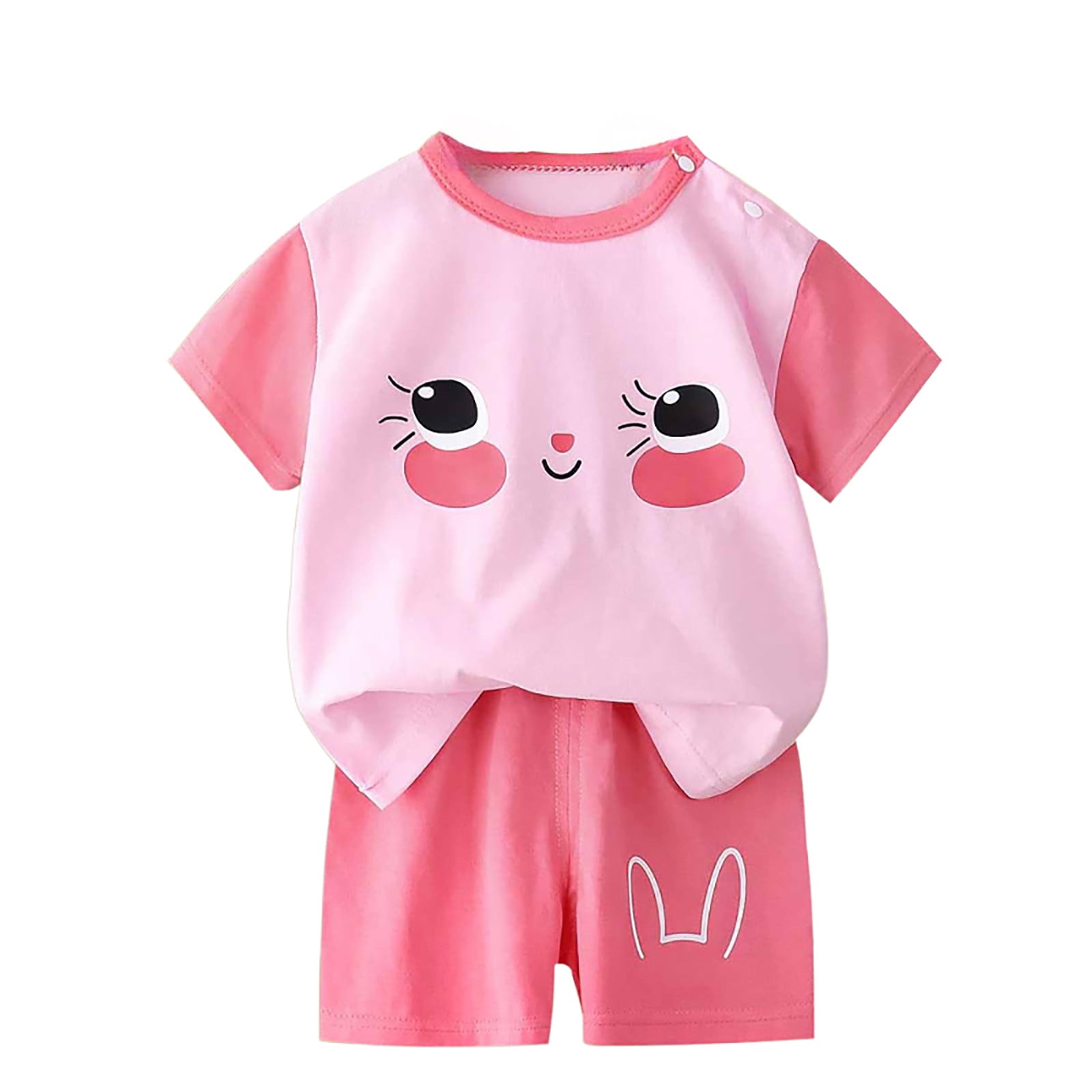 Tiijoy Girls Short Sleeve T Shirt and Shorts Set Cartoon Print Cotton ...