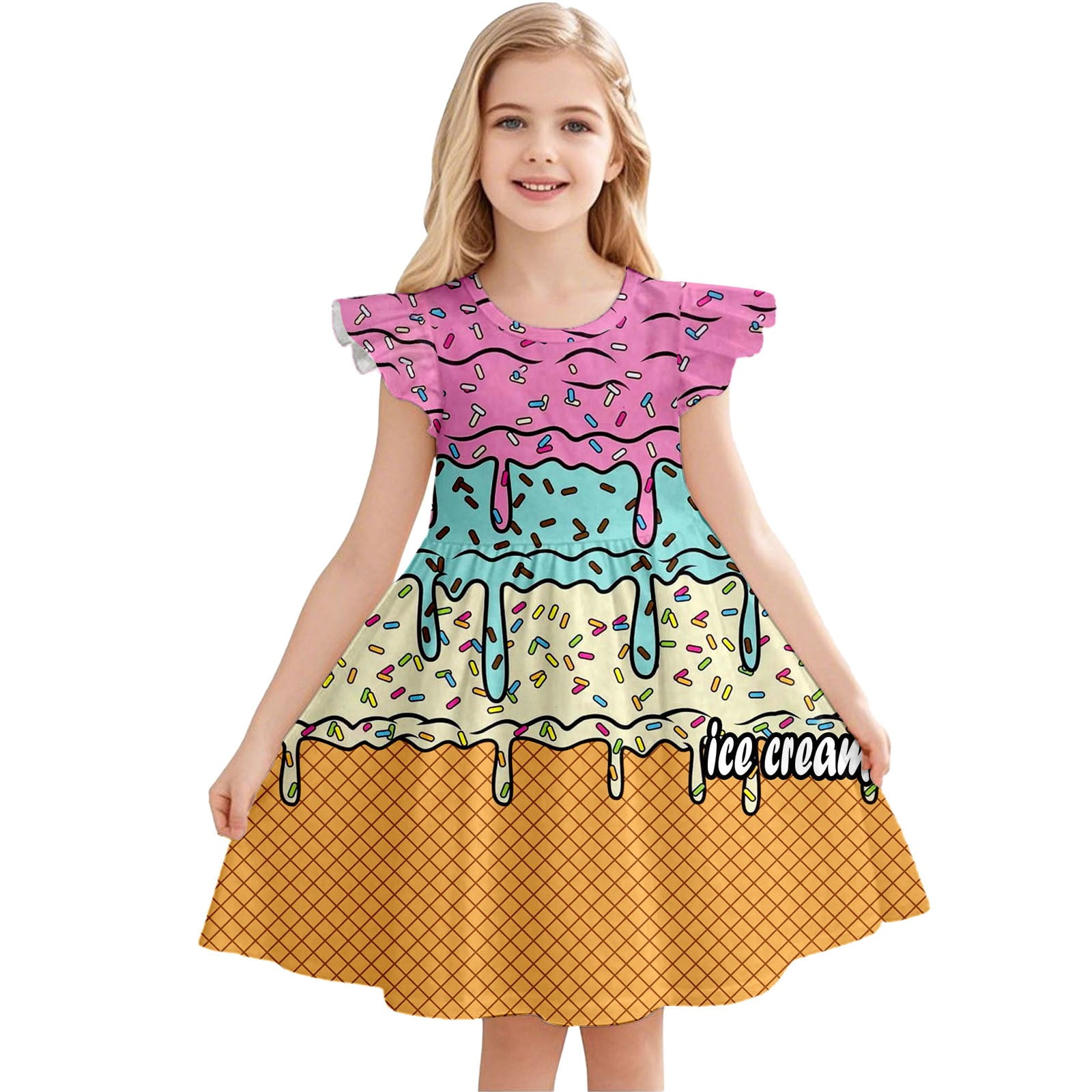 Tiijoy Girls Sleeveless Summer Dress Ice-Cream Print Princess Casual ...