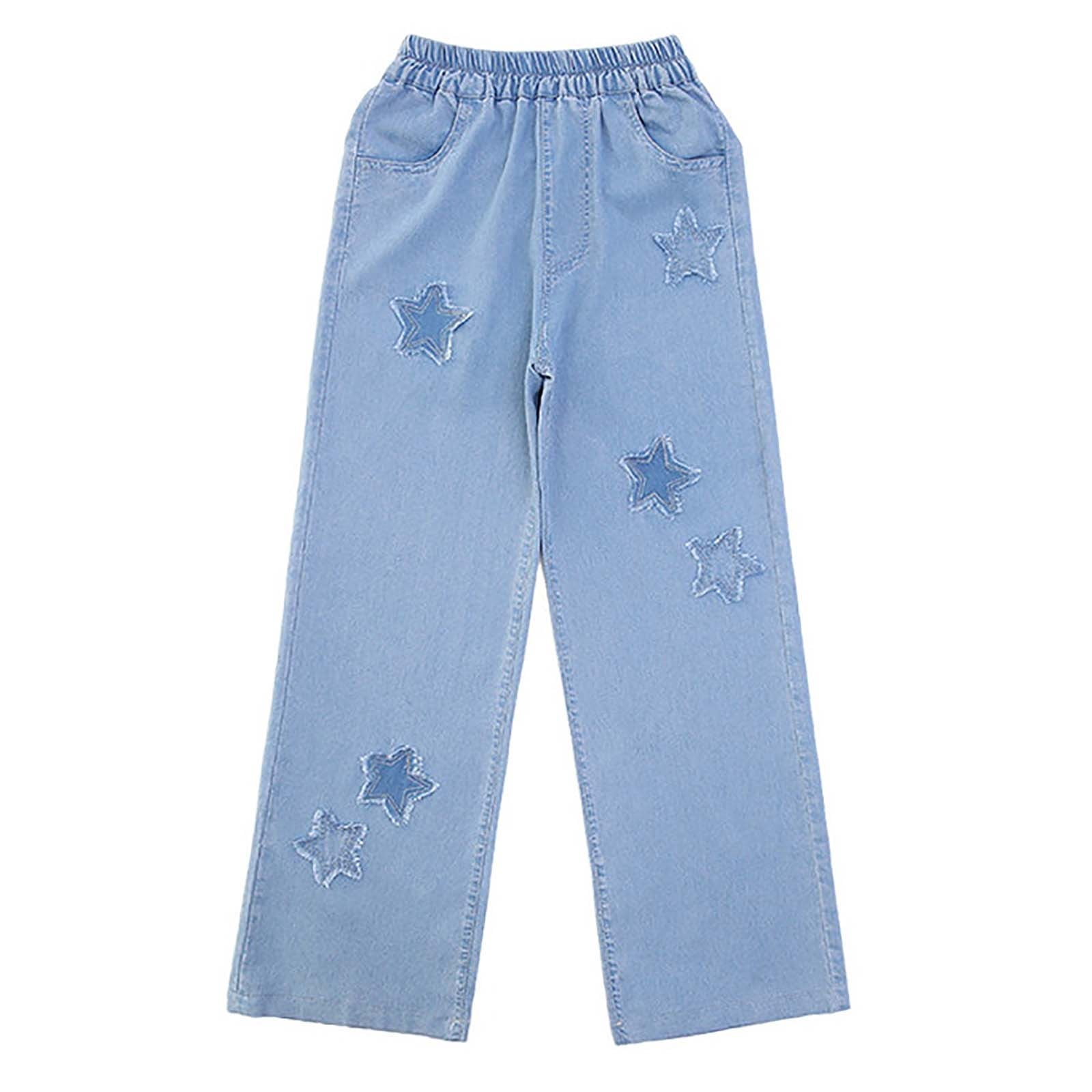 Tiijoy Girls Straight Fit Pull On Jeans High Rise Demin Pants with Star ...