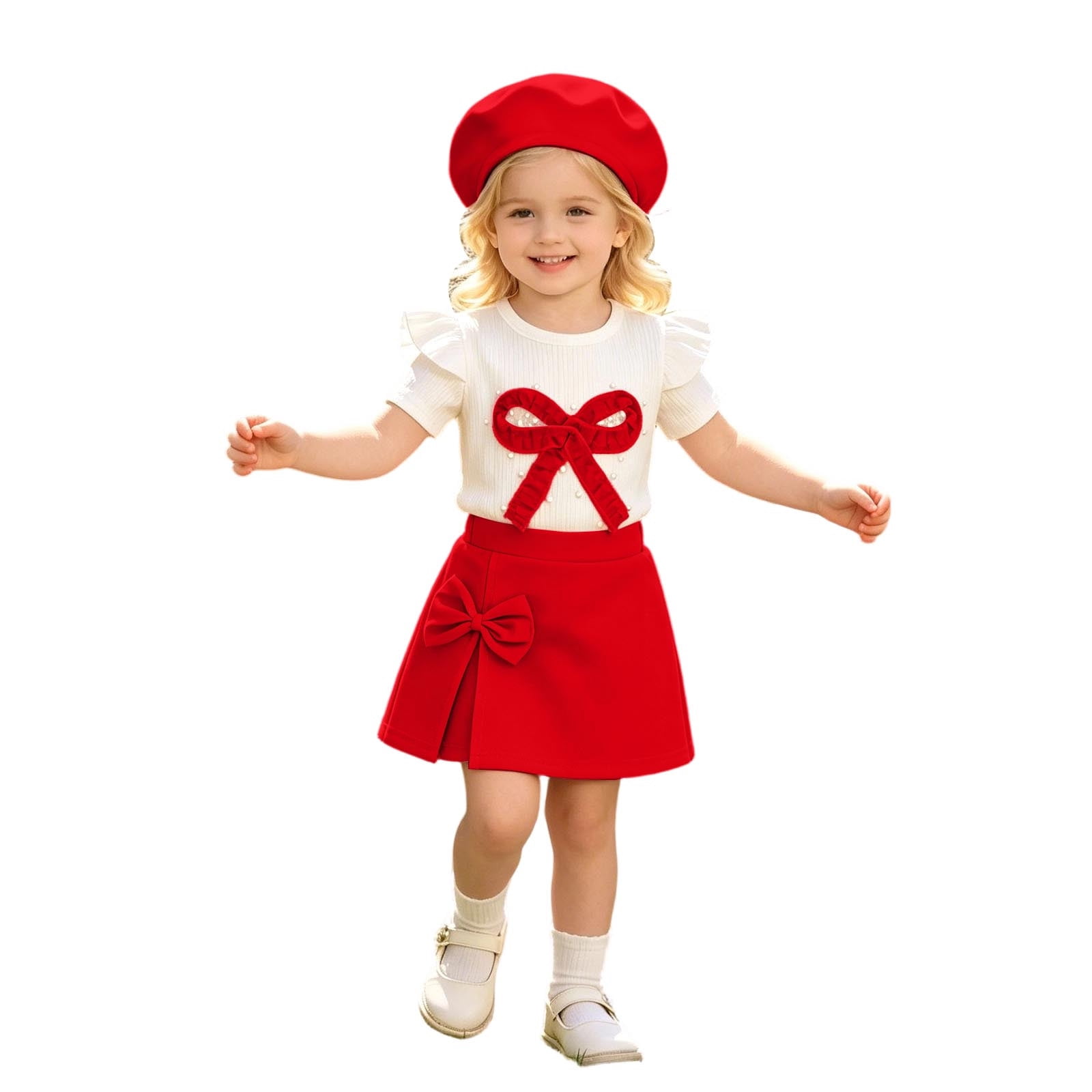 Tiijoy Girls Summer Elegant Outfits Bow Ruffle Short Sleeve T-Shirt ...