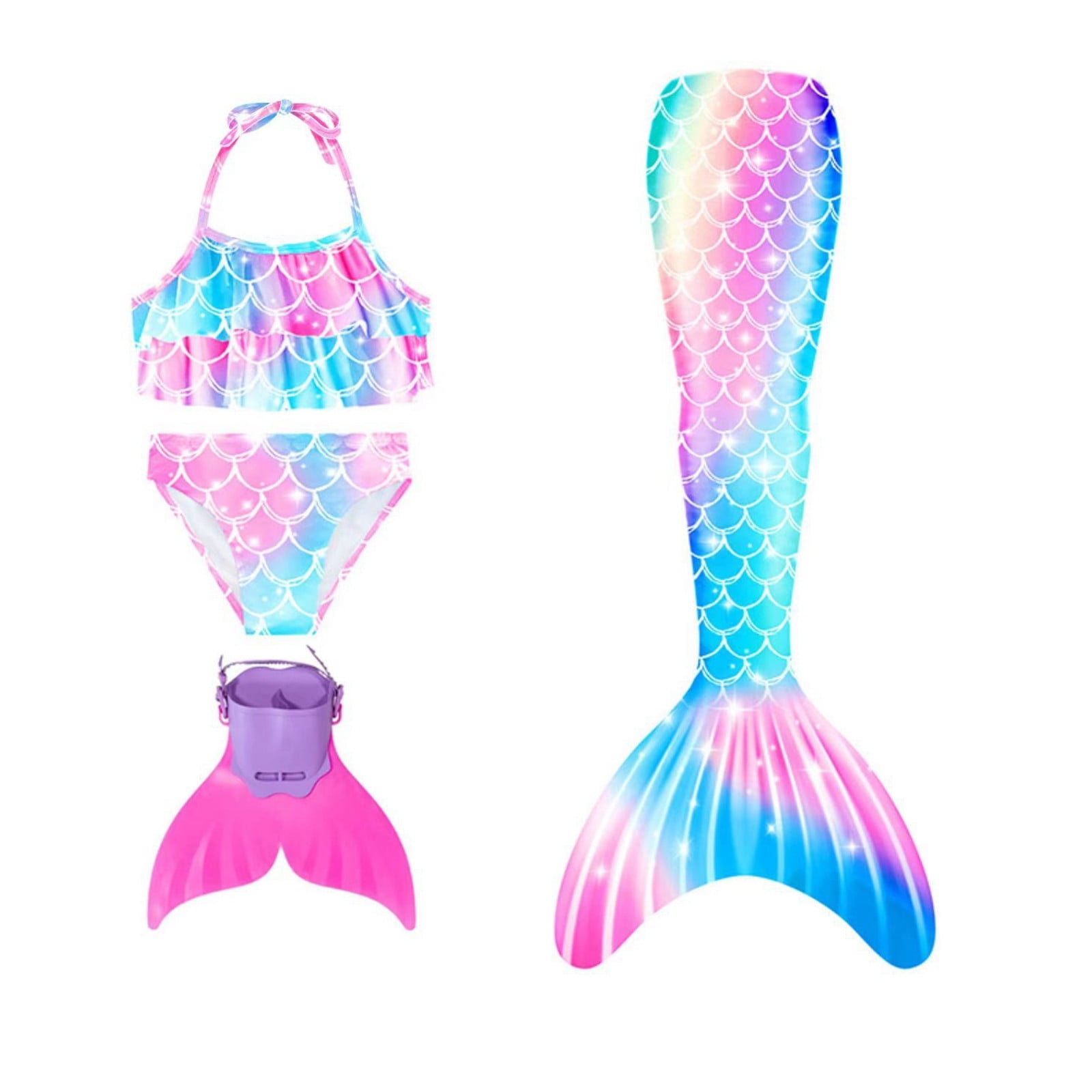 Tiijoy Girls Swimming Suit Scale Print Halter Bikini Swimsuit with Fish ...