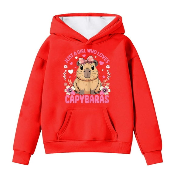 Tiijoy Hoodie for Big Girls Cute Capybara Print Cute Hooded Sweatshirt ...