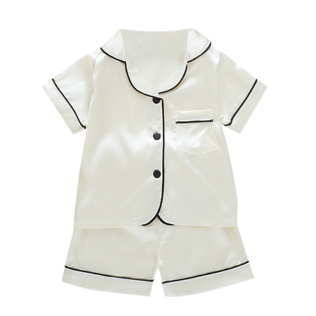 Tiijoy Infant Boys Satin Pajamas Silk Solid Short Sleeve Button Down ...