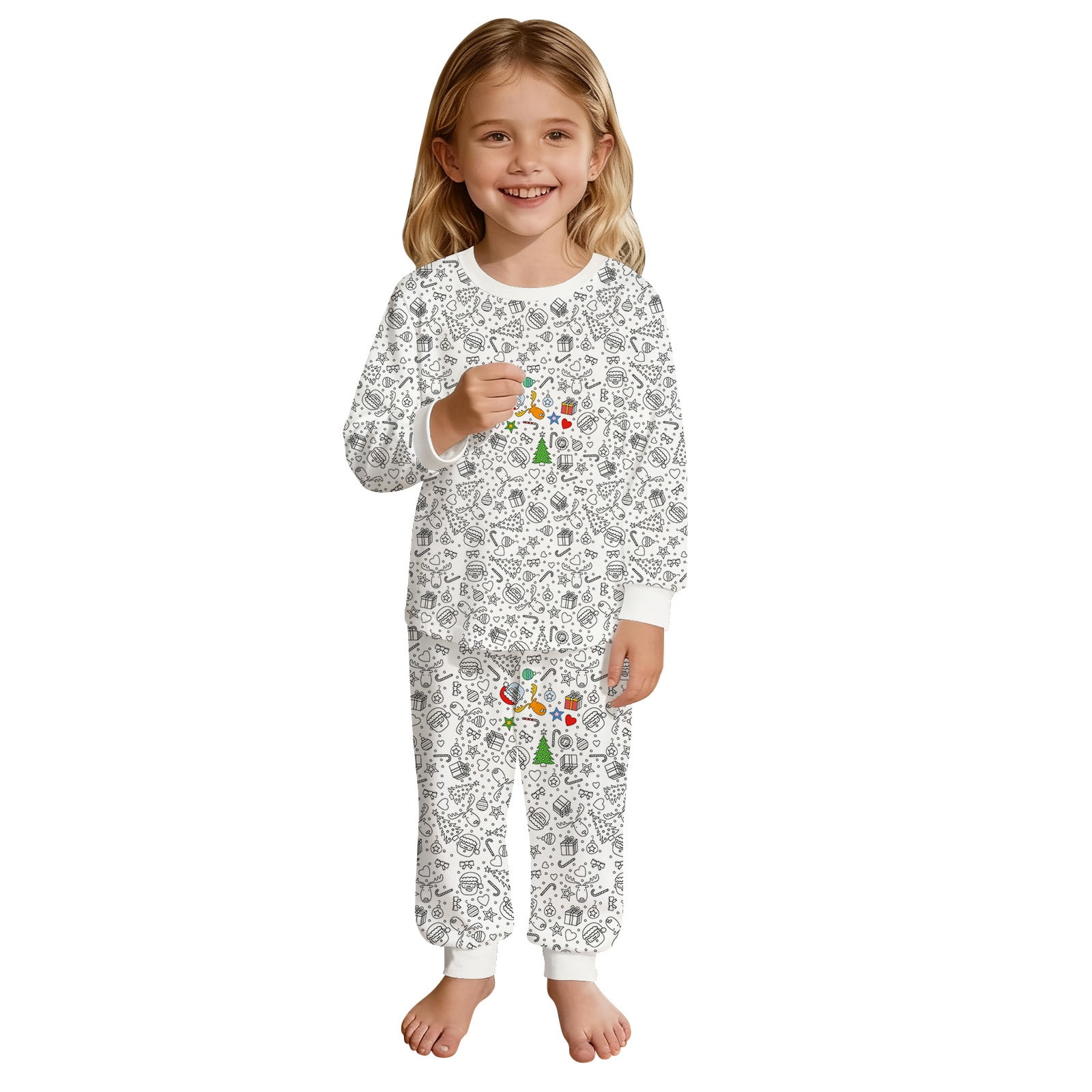 Tiijoy Kid Christmas Coloring Long Sleeve Pajamas Boys Girls Sleepwear ...