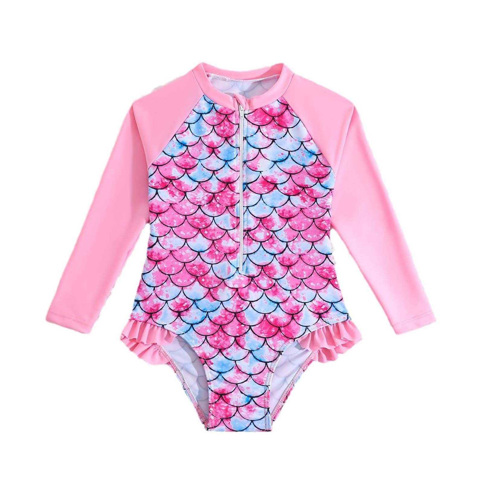 Tiijoy Little Girl's Long Sleeve Zip-Up Rash Guard One-Piece Swimsuit ...