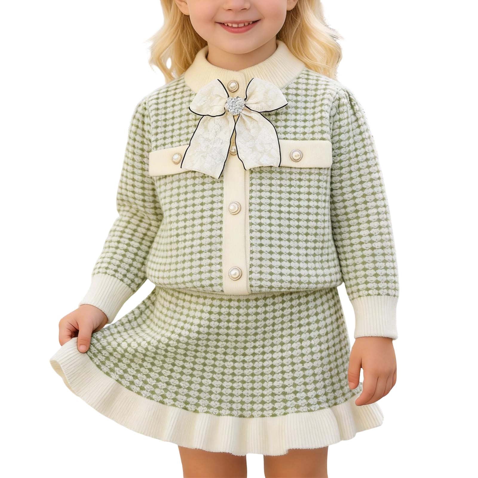 Tiijoy Little Girls Elegant Outfits Bow Knit Cardigan Sweater and Skirt ...