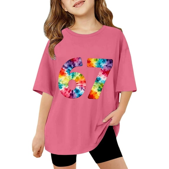 Tiijoy Little Girls Summer T-Shirt 67 Short Sleeve T Shirt Kids Round ...