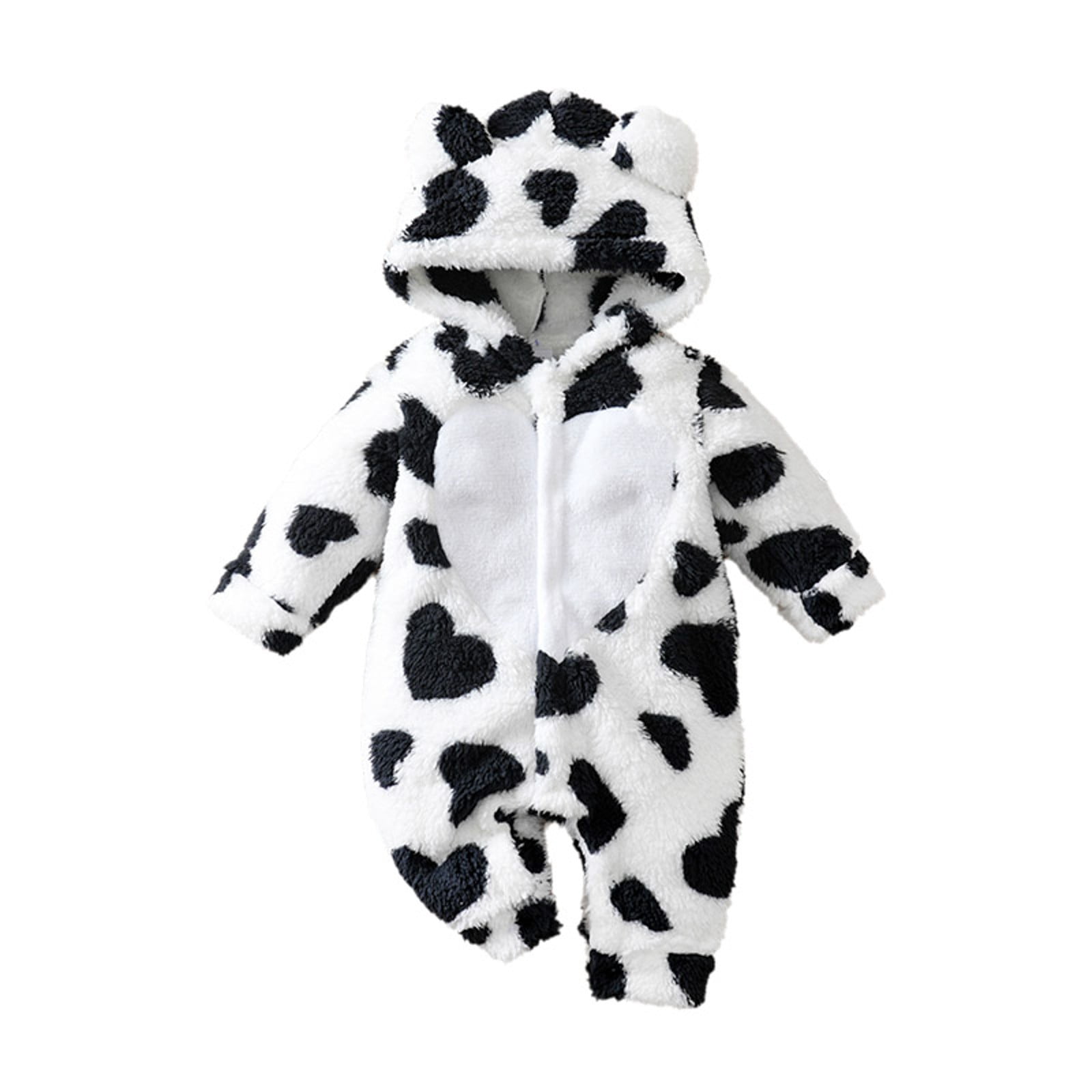Tiijoy Girls Flannel Hooded Jumpsuit Cute Cow Print Union Suit Pajama ...