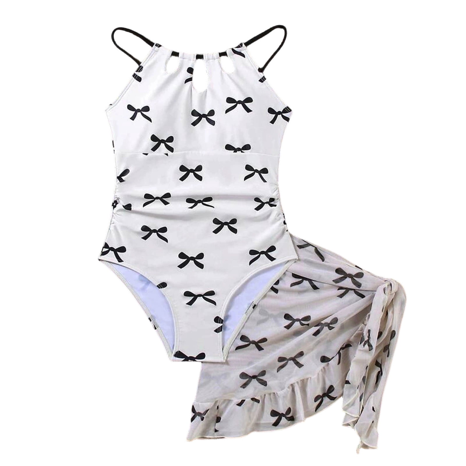 Tiijoy Girls Bow Print Cut Out One-Piece Swimsuit with Cover Up Beach ...