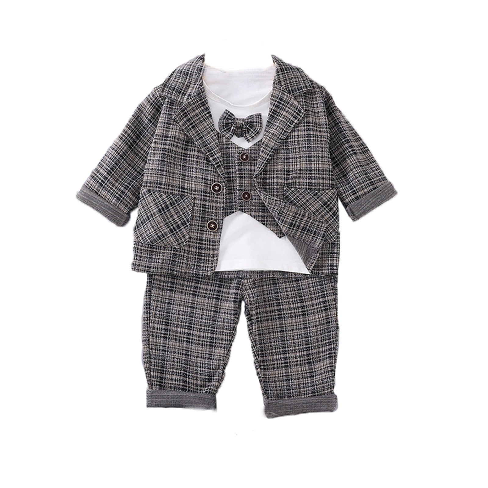 Tiijoy Toddler Boys Suit Set 3 Piece Plaid Formal Shirt Blazer Pants ...