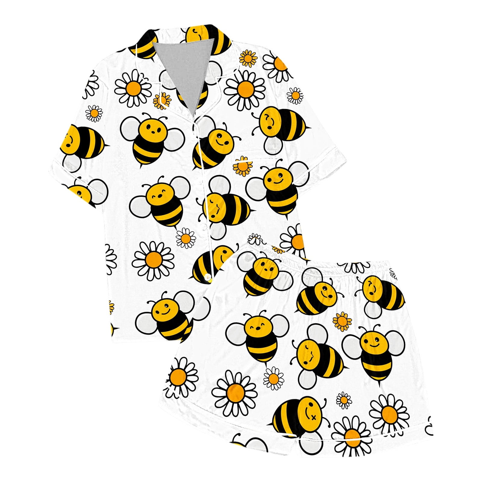 Tiijoy Toddler Girls Bee Print Short Sleeve Button-Down Shirt & Shorts ...