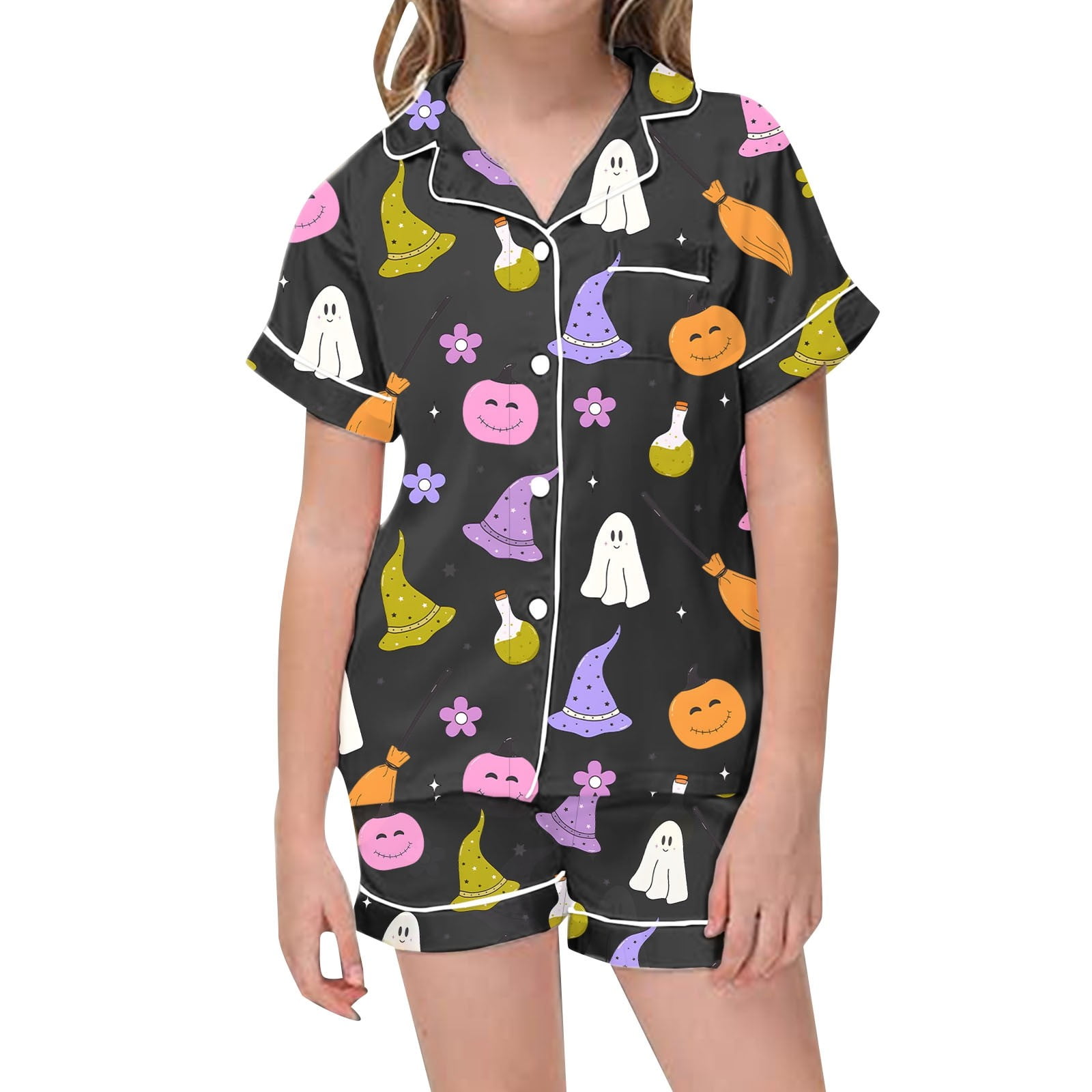 Tiijoy Toddler Girls Halloween Pajamas Satin Short Sleeve Button Down ...