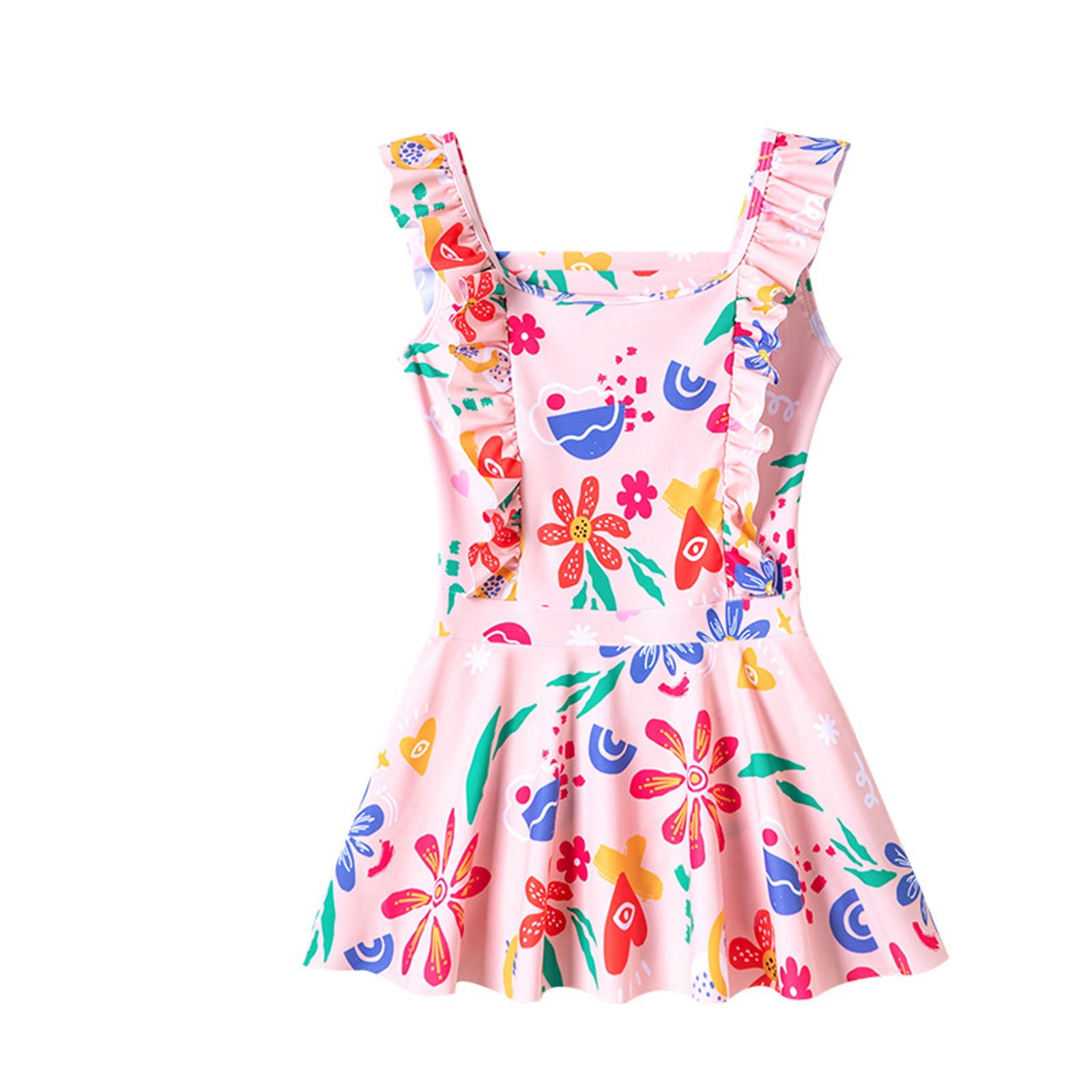 Tiijoy Toddler Girls Swim Dress Scoop Neck Ruffle Floral Beach Dress ...