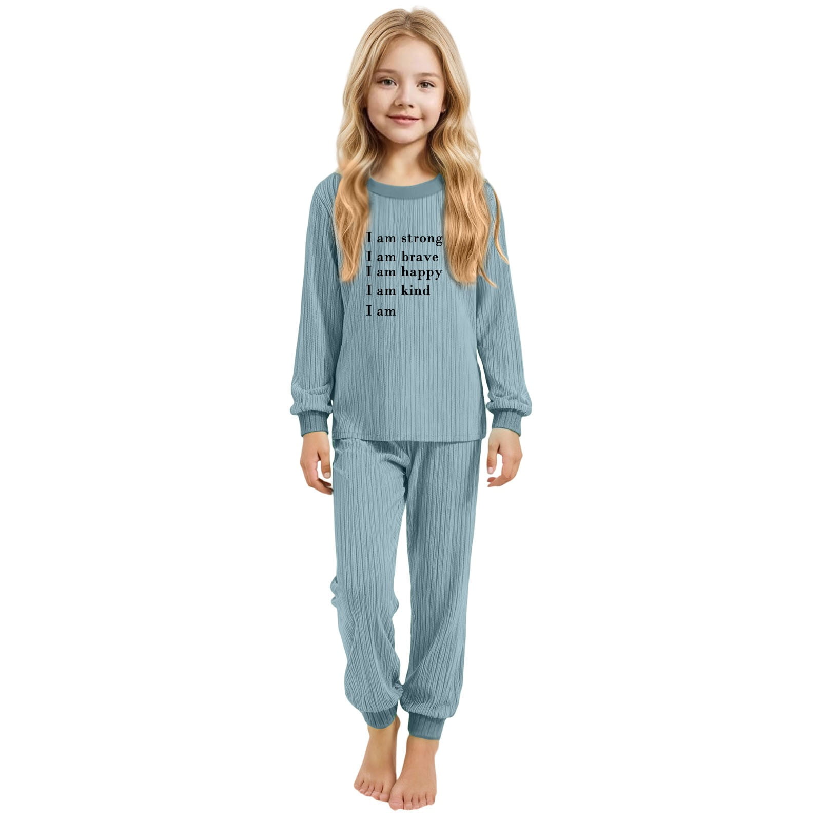 Tiijoy Tween Girls DIY Pajama Set Knitted Ribbed Long Sleeve Kids ...