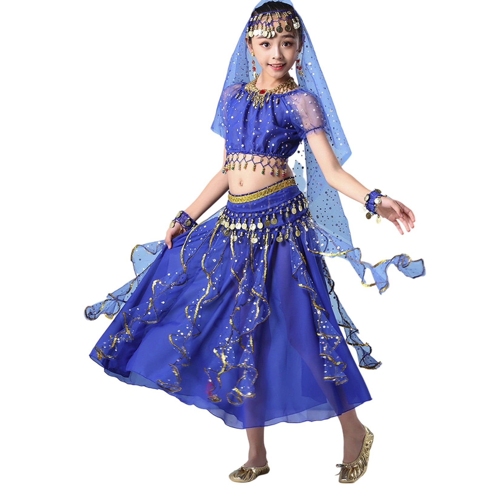 Tiijoy Tween Girls Indian Dance Tassels Mesh Crop Top Skirt Outfits ...