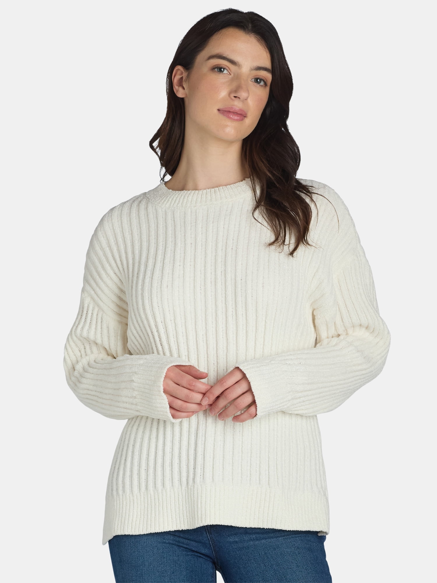 Time and Tru Women's and Women’s Plus Chenille Crewneck Sweater ...