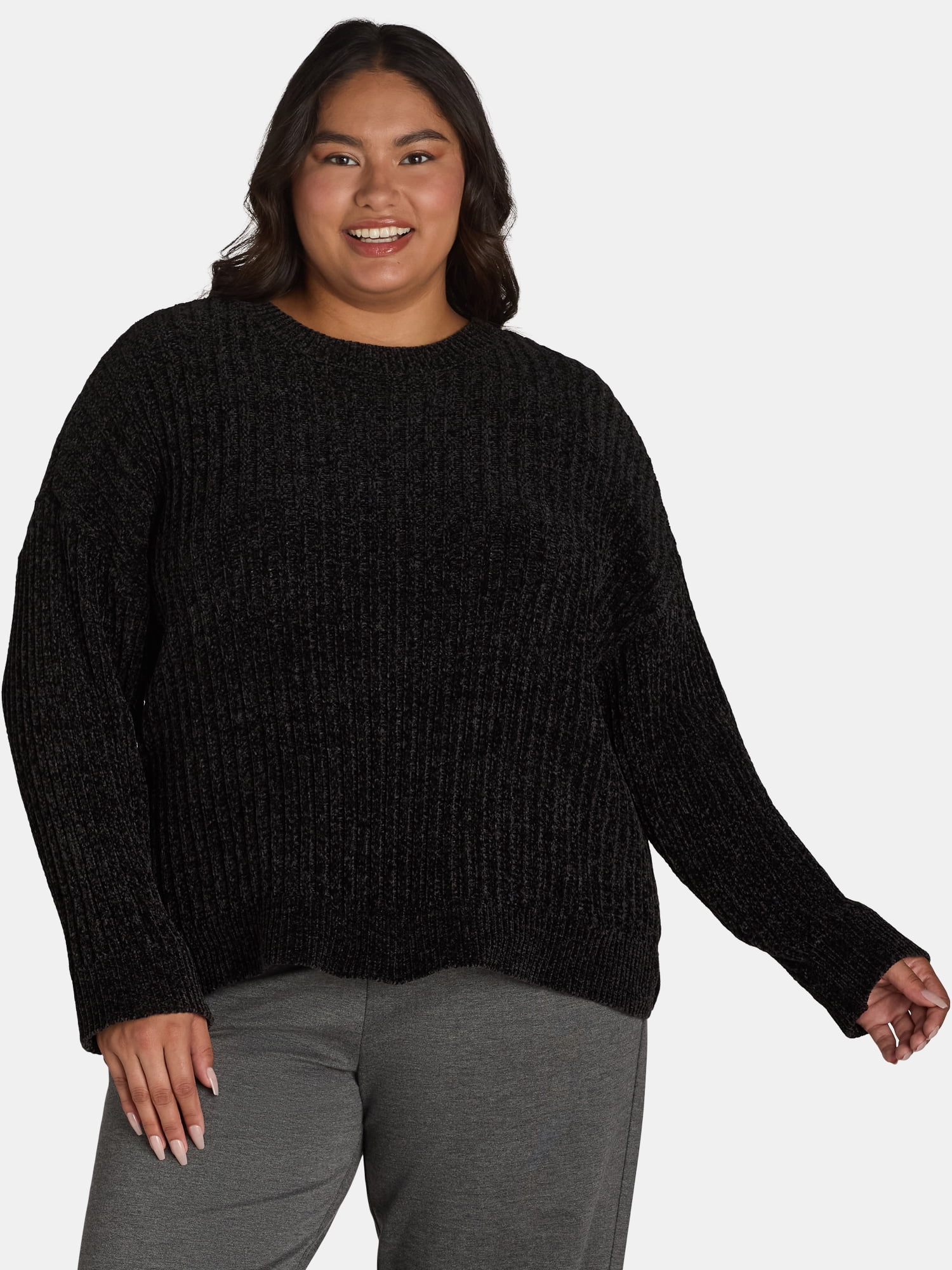 Time and Tru Women's and Women’s Plus Chenille Crewneck Sweater ...
