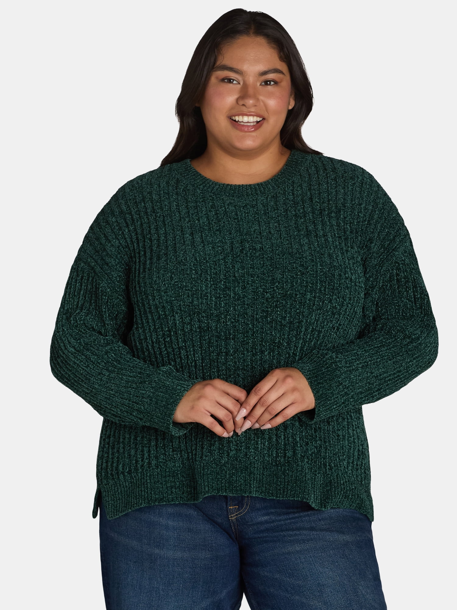 Time and Tru Women's and Women’s Plus Chenille Crewneck Sweater ...