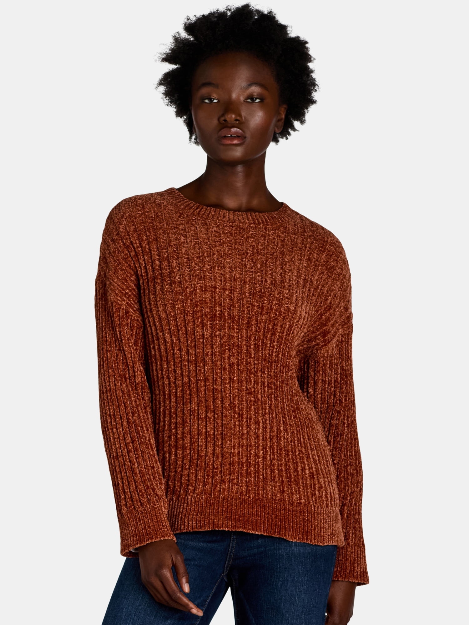 Time and Tru Women's and Women’s Plus Chenille Crewneck Sweater ...