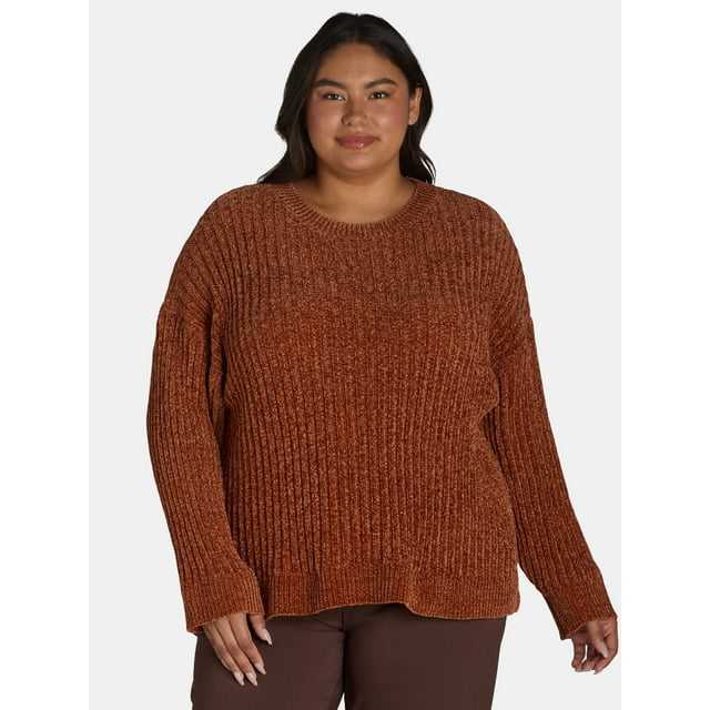 Time and Tru Women's and Women’s Plus Chenille Crewneck Sweater ...