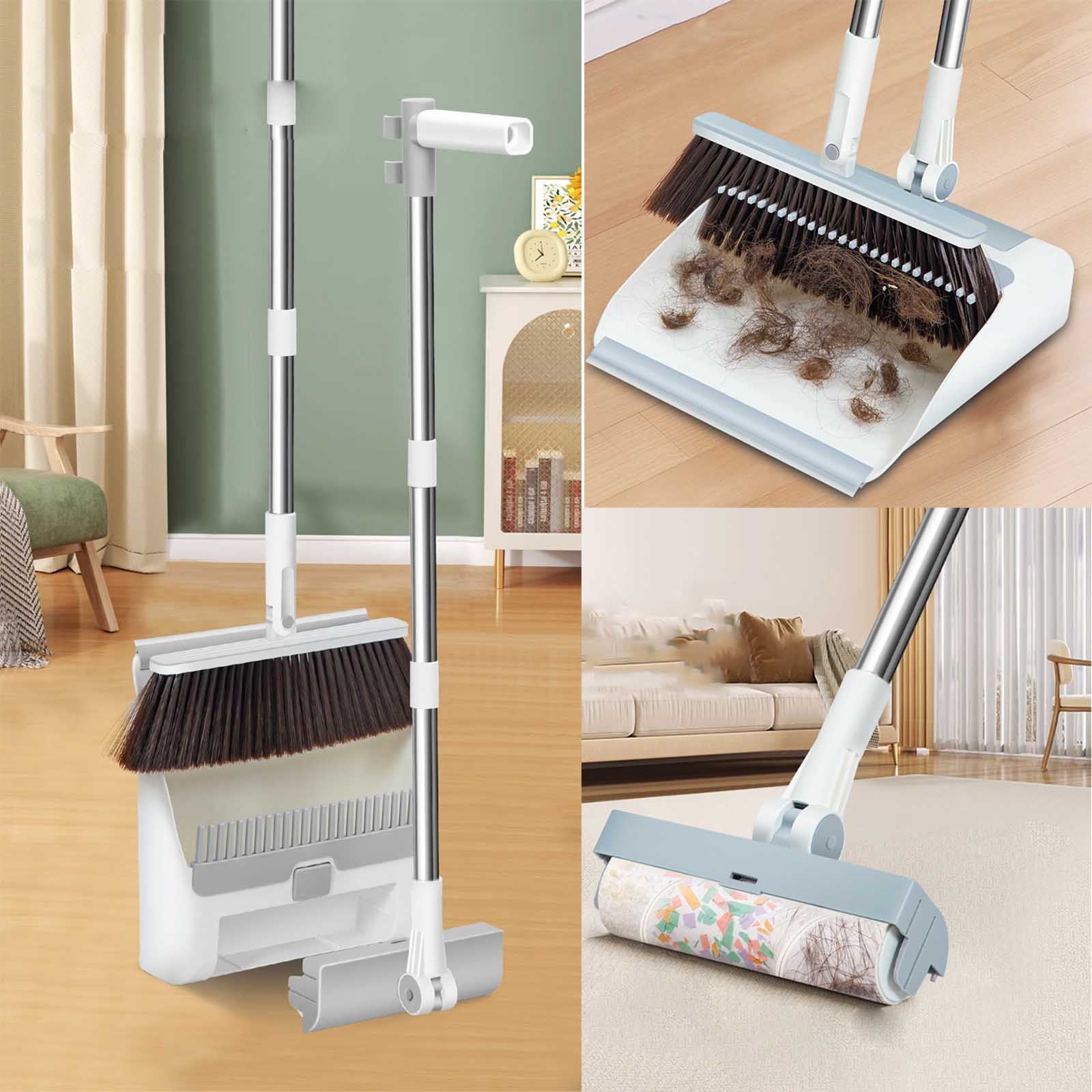 Tiitstoy 3-In-1 Broom and Dustpan Set for Home - Built-In Lint Remover ...
